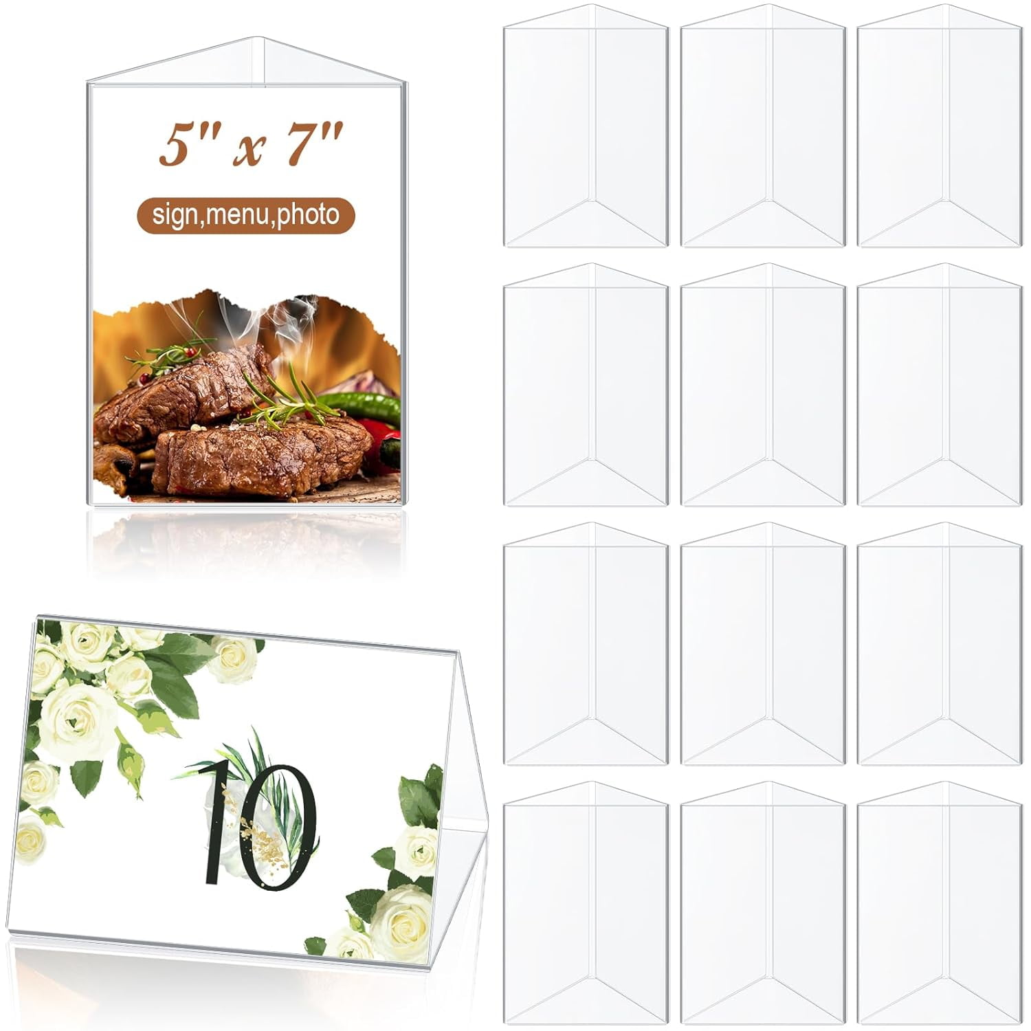12 Pack Acrylic 3-Sided Table Tent Menu Holder Bulk 5 x 7 Inch Clear ...