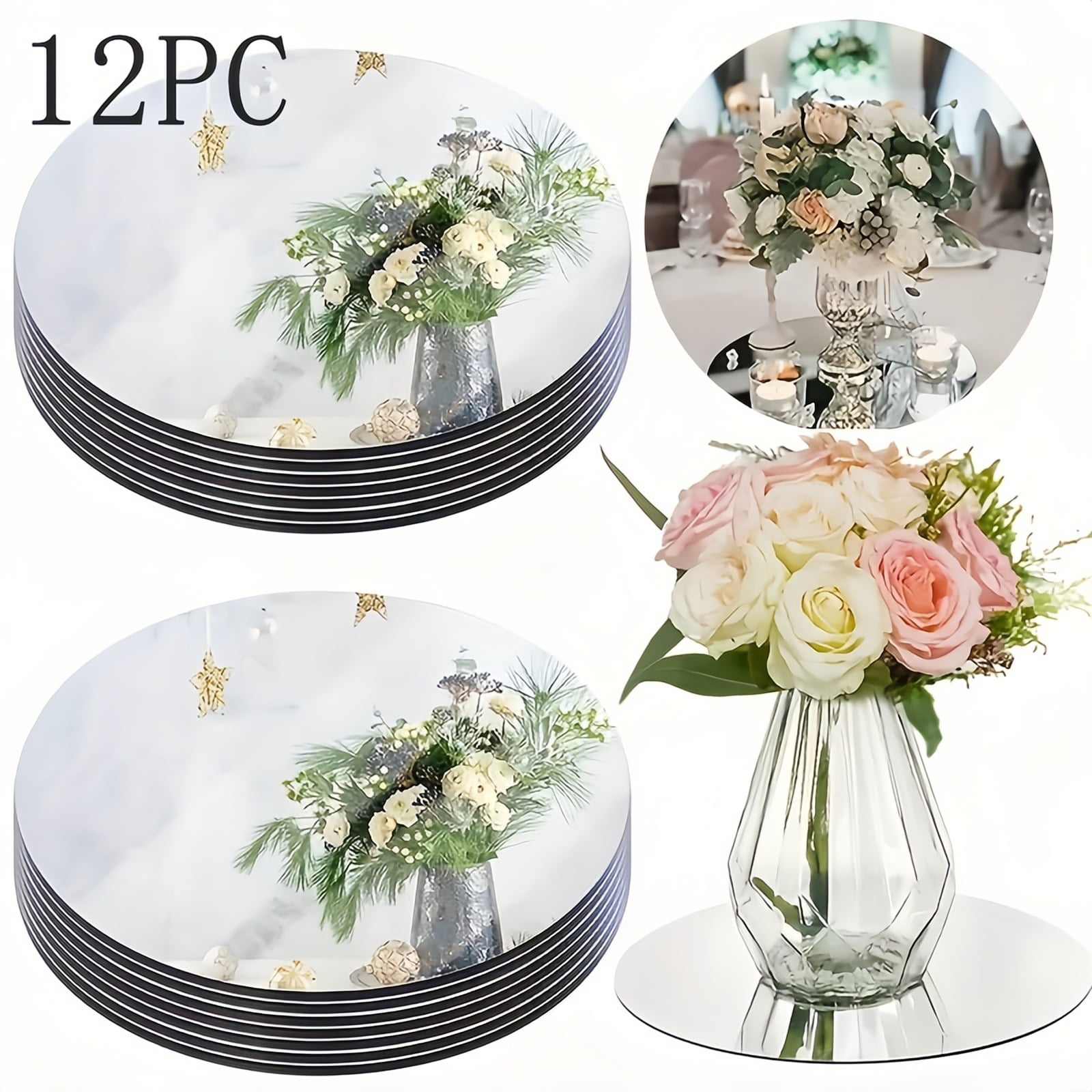 12 Pack Acrylic Round Mirrors Non Glass Round Mirror Plate Decorative ...
