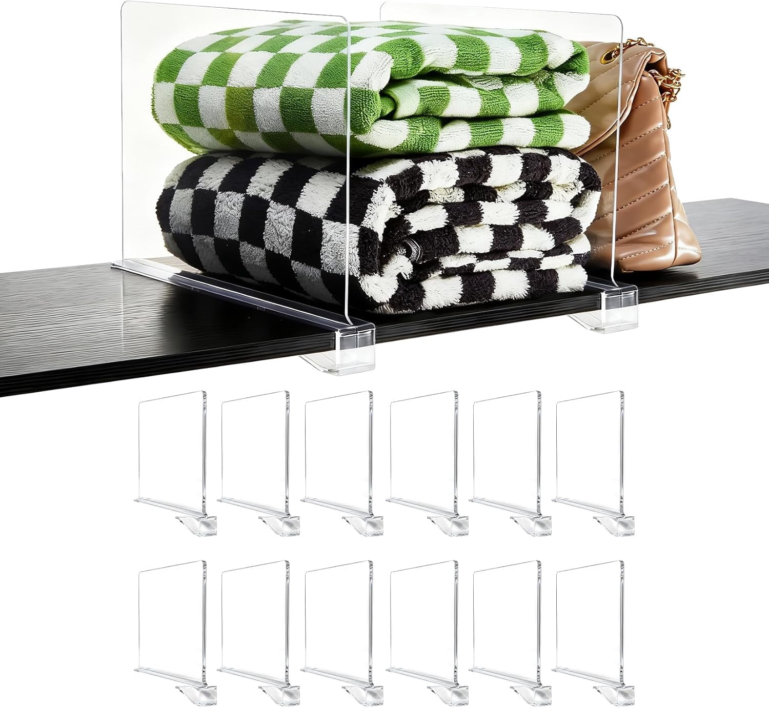 12 Pack Acrylic Shelf Dividers, Clear Clip-On Closet Shelf Organizers ...
