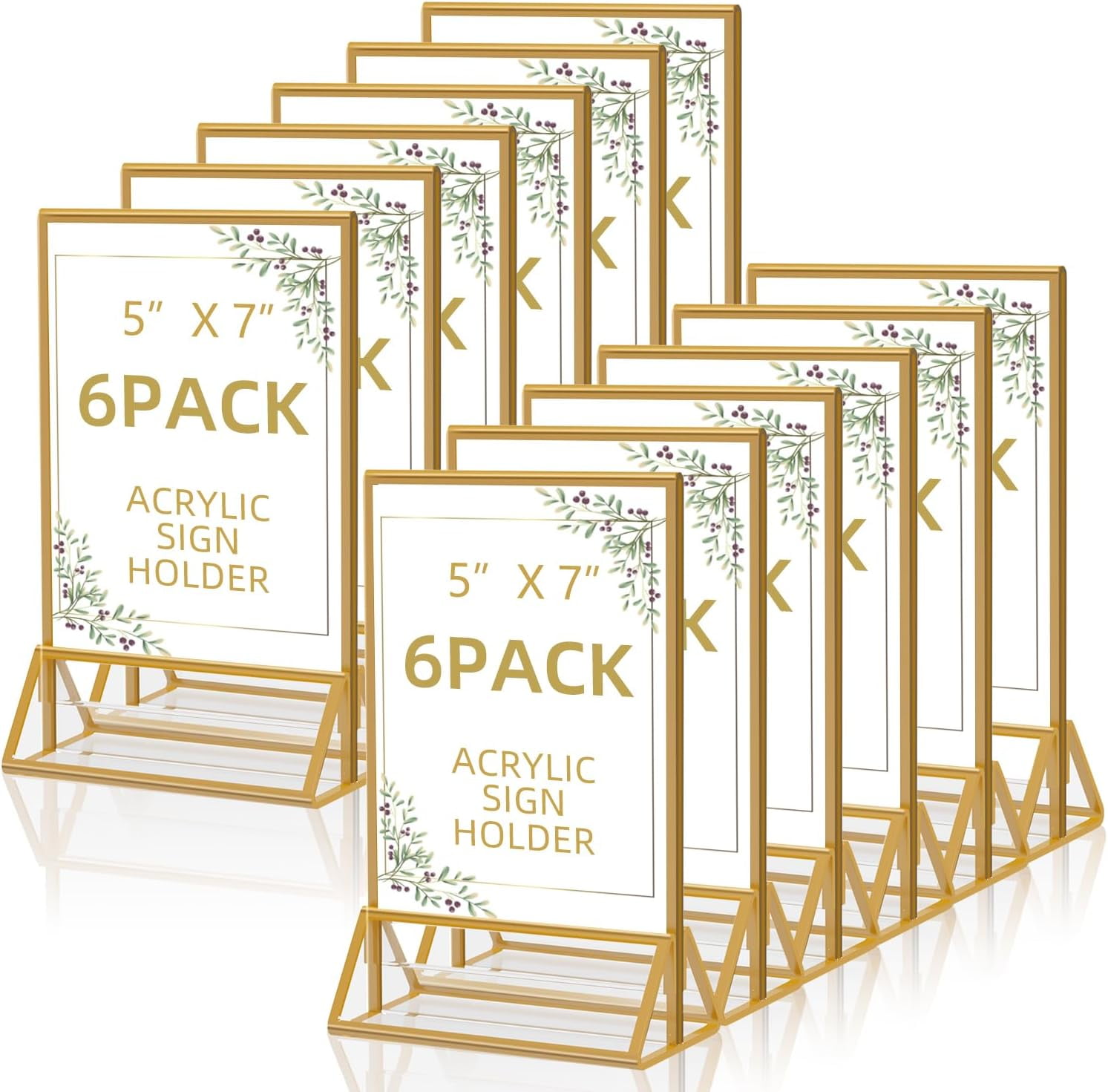 12 Pack Acrylic Sign Holder 5x7 Gold Frame Double Sided Display Stand ...