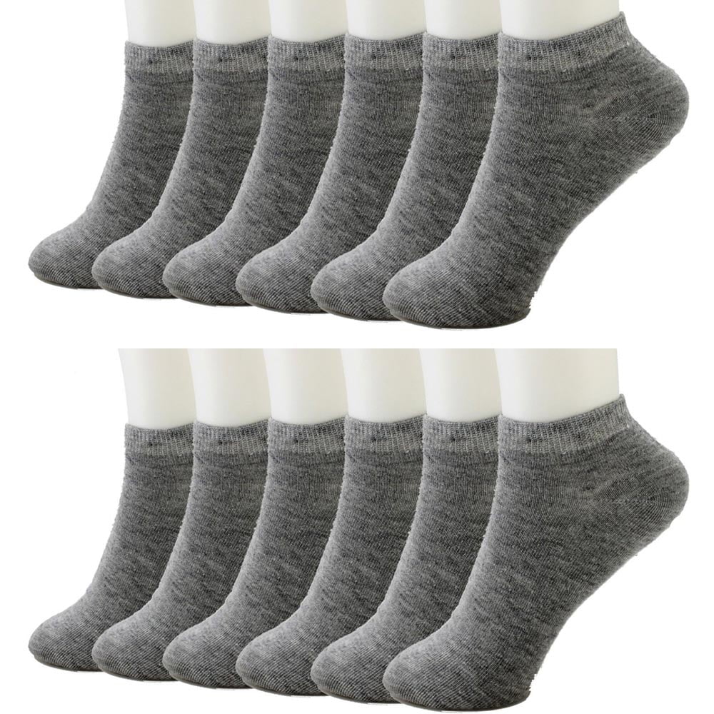 Power Club 12 Pack Lightweight Ankle Socks, Grey, Cotton, Size 10-13 ...