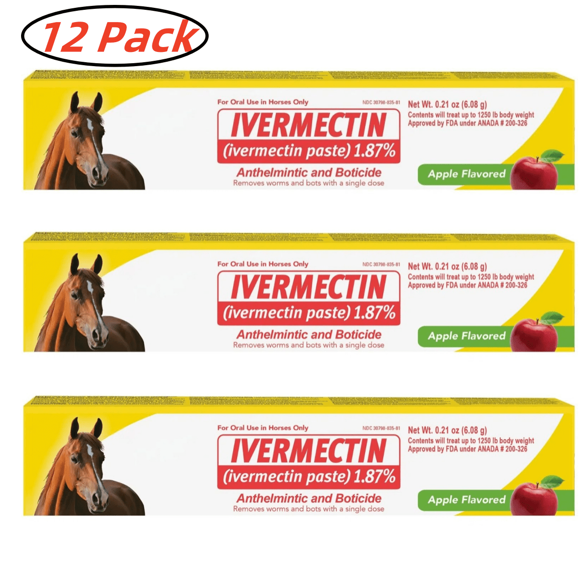 12 Pack Apple-Flavored Horse Dewormer and Parasite Control Paste ...