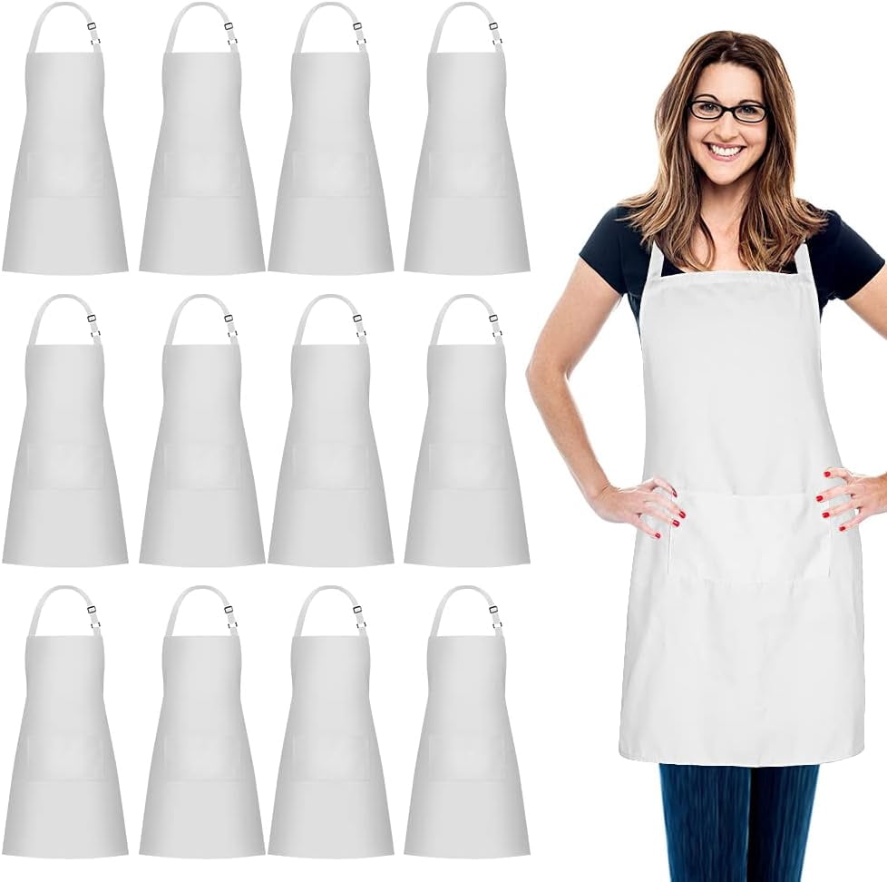 12 Pack Aprons Bulk with 2 Pockets Cooking Chef Kitchen Adjustable Bib ...