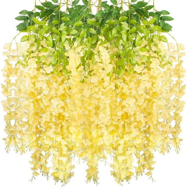 12 Pack Artificial Flowers Silk Wisteria Vine Ratta Hanging Flower Red