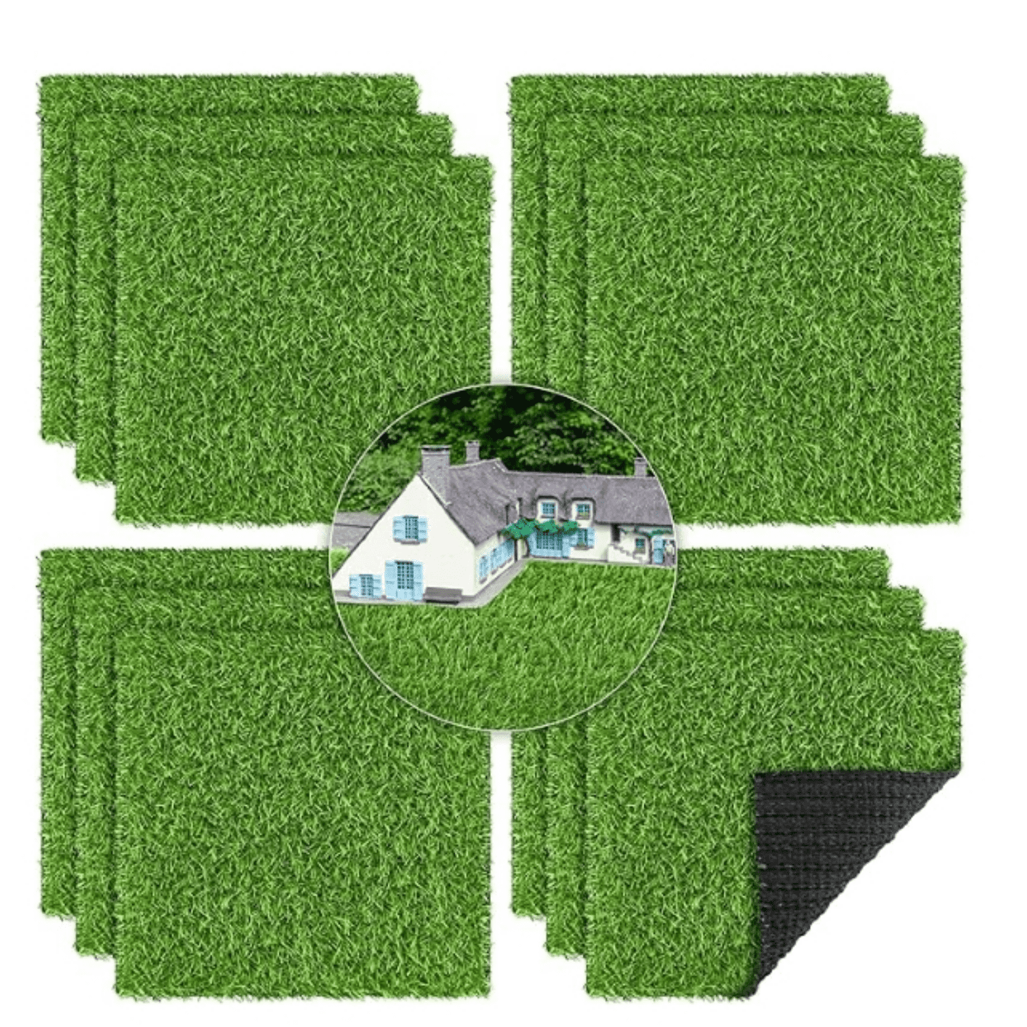 12 Pack Artificial Grass Mat 12 x 12 Inch Fake Grass Square Mat Synthetic Turf Patch Tiles with ...