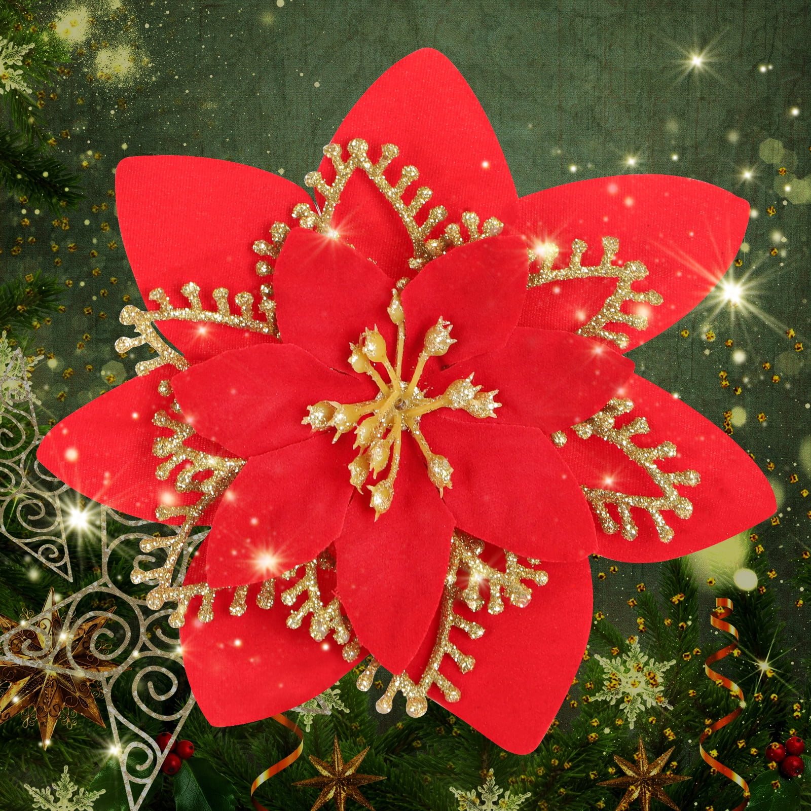 12 Pack Artificial Poinsettia Flowers, Christmas Poinsettia Picks with ...