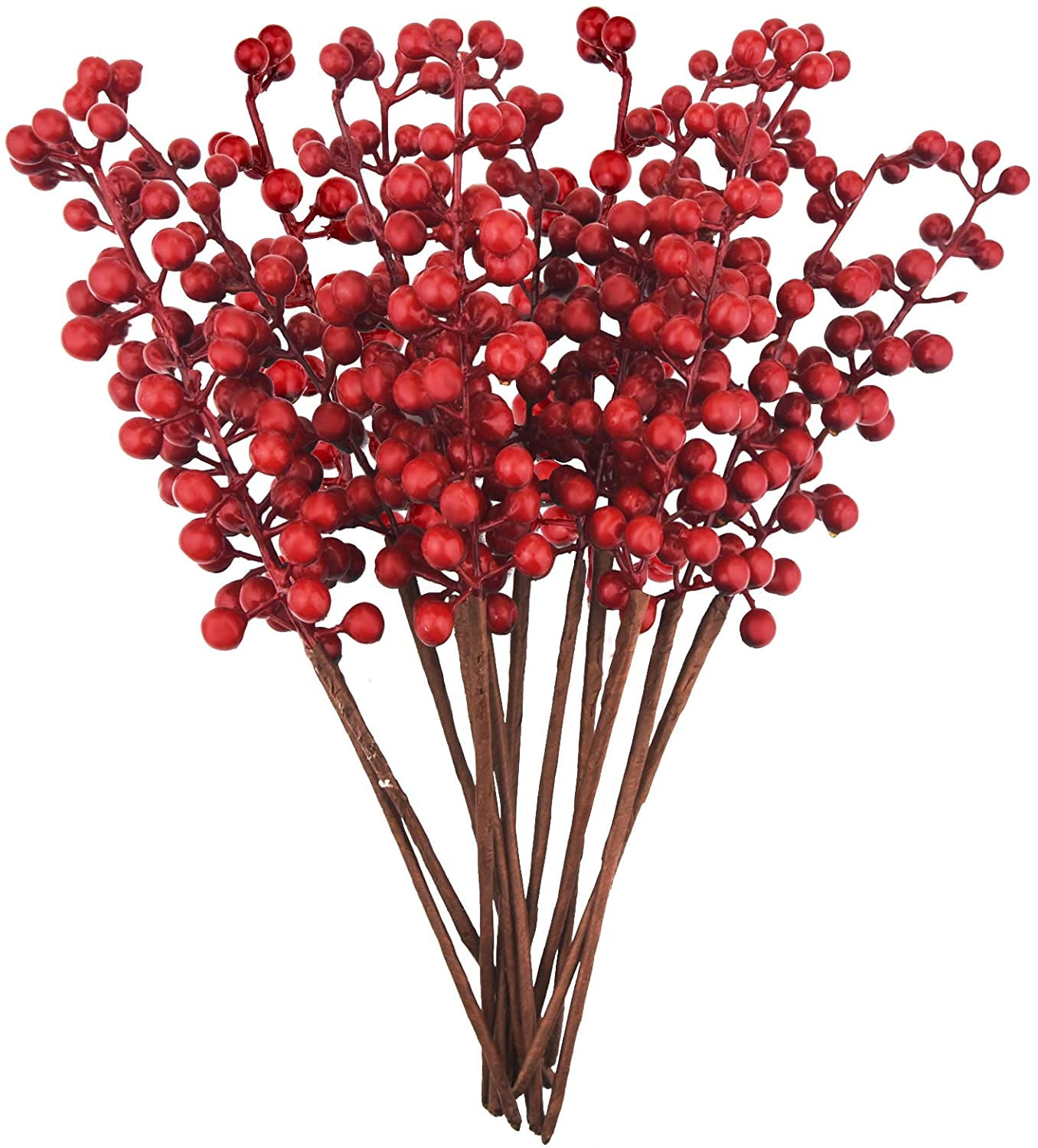 12 Pack Artificial Red Berry Stems Branches, Fake Burgundy Berry Picks ...