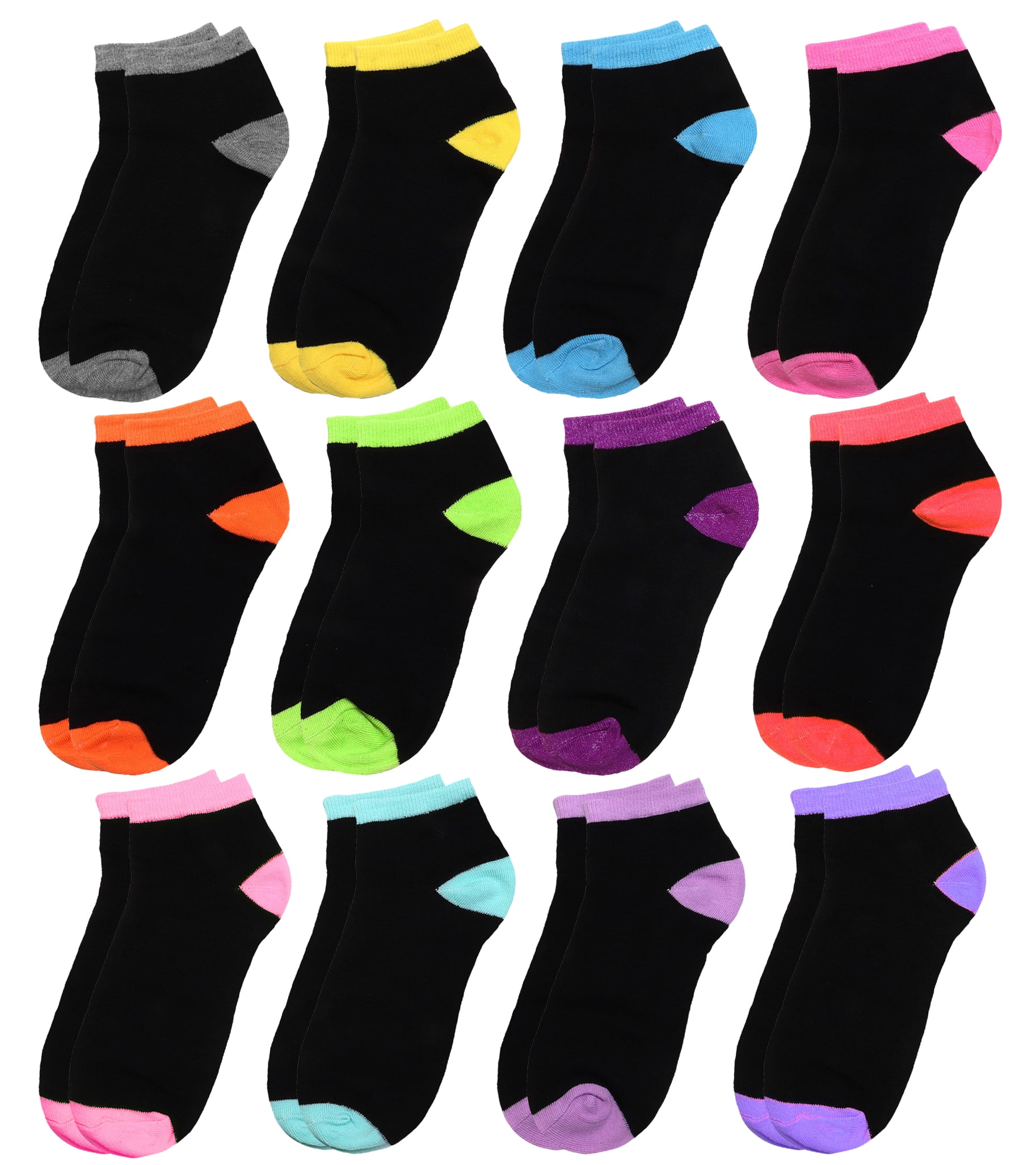12-Pack Assorted Colors Women's Ankle Socks Size 9-11 Two-Tone ...