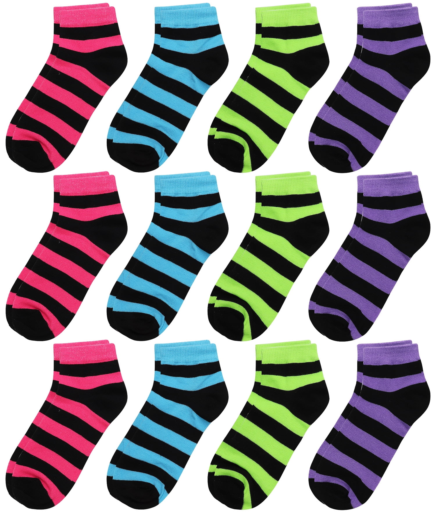 12-Pack Assorted Colors Women's Novelty Ankle Socks Size 9-11 Striped ...
