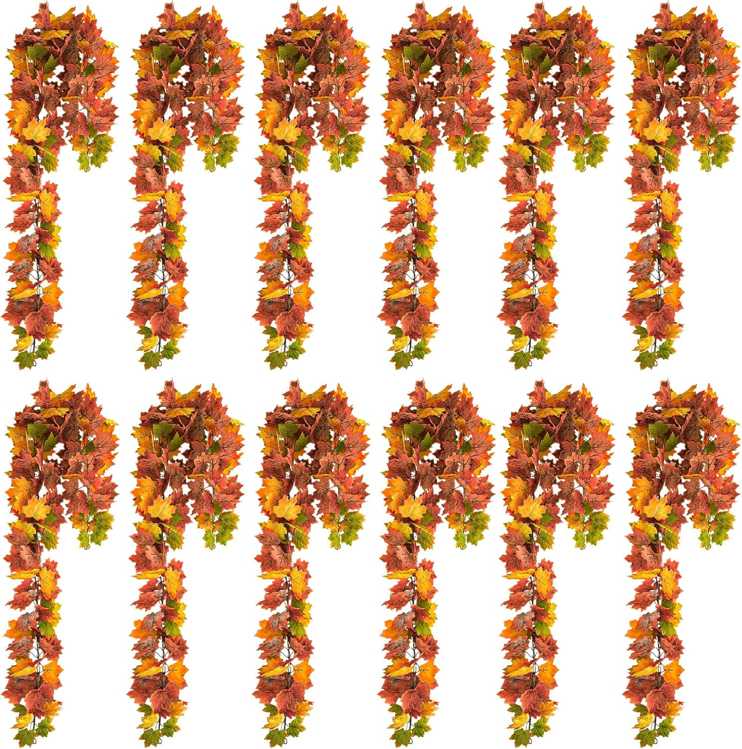 12 Pack Autumn Garland, 70.8 FT Fall Garland with 24 Hooks, Artificial ...