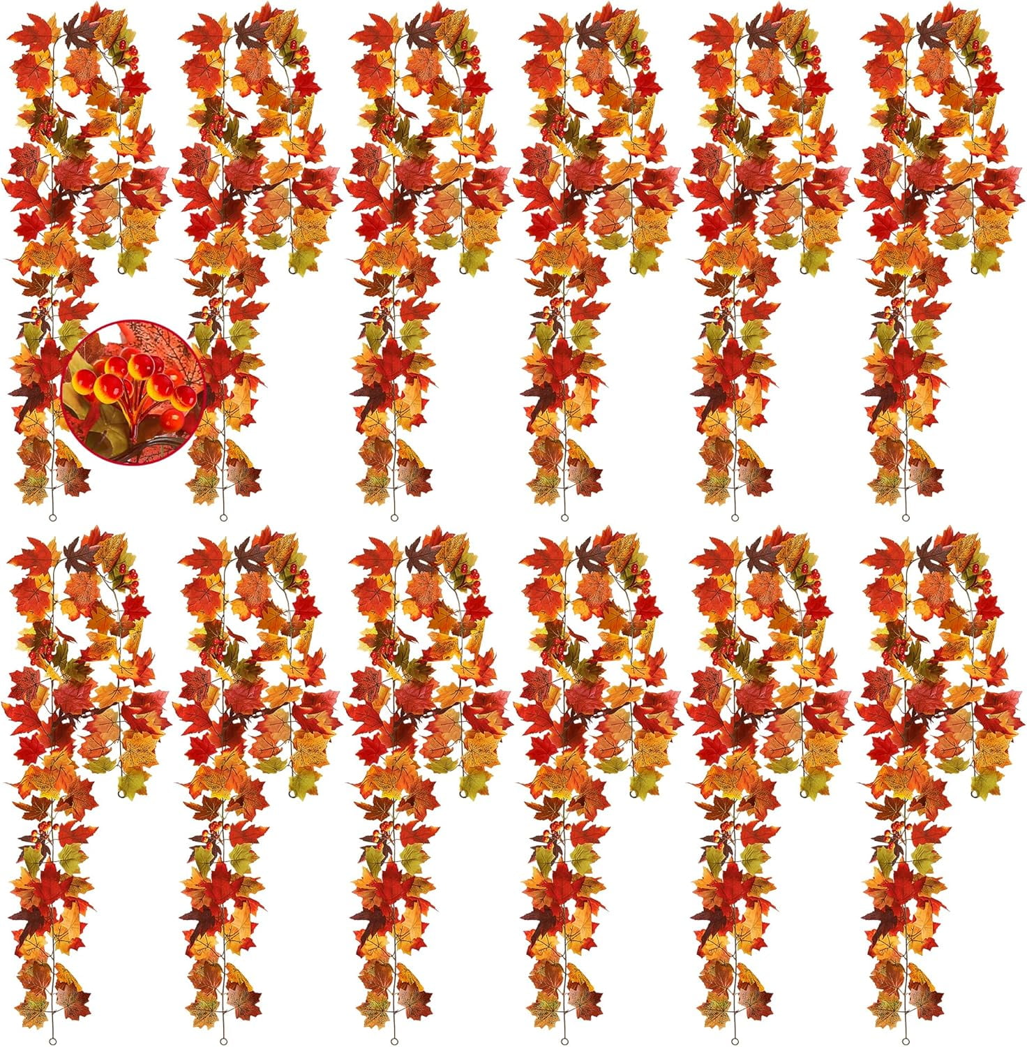 12 Pack Autumn Garland, 70.8 FT Fall Garland with Berries, Artificial ...