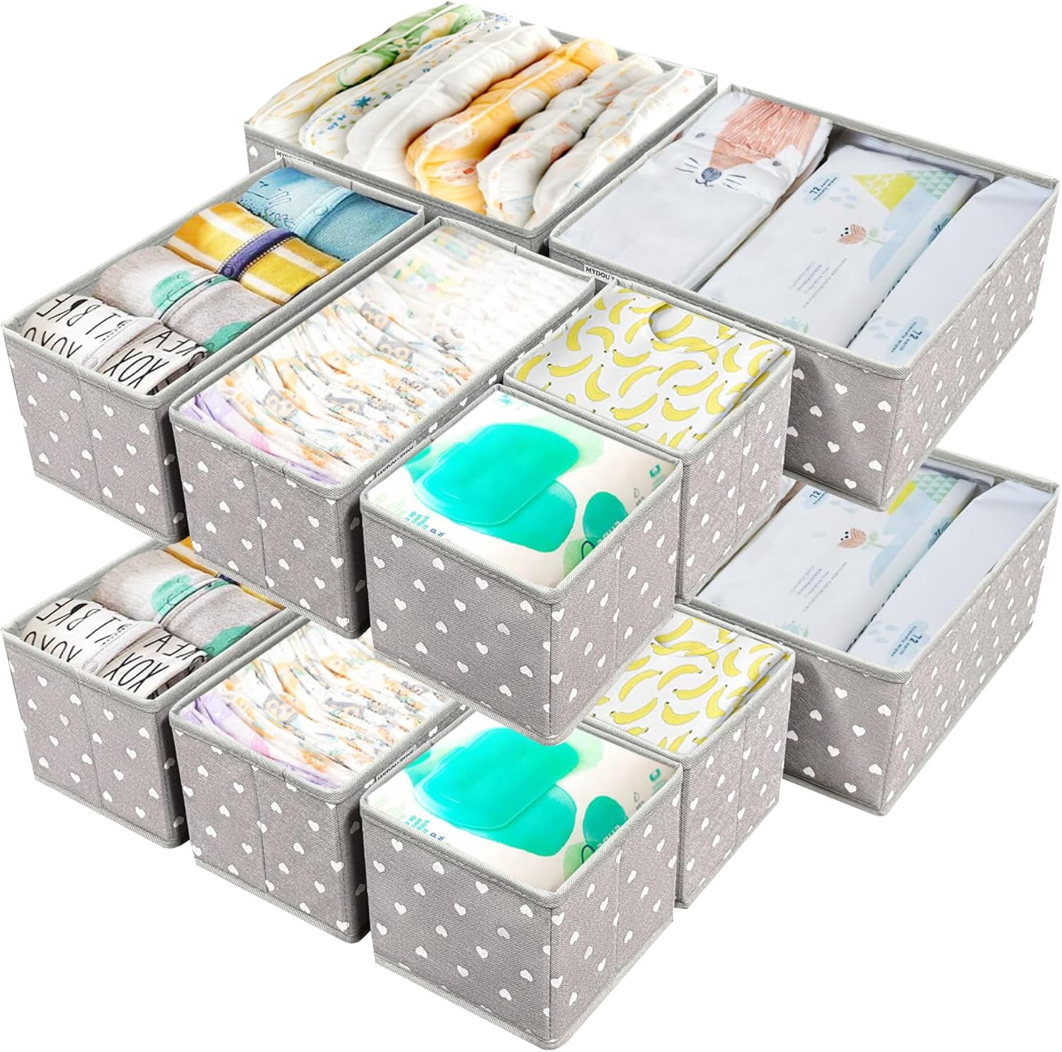 12 Pack Baby Clothes Organizer for Nursery Drawer - Foldable Fabric ...