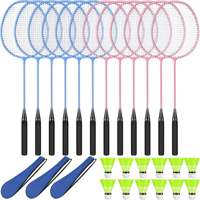 12 Pack Badminton Rackets Set Including Rackets, Nylon Shuttlecocks and ...