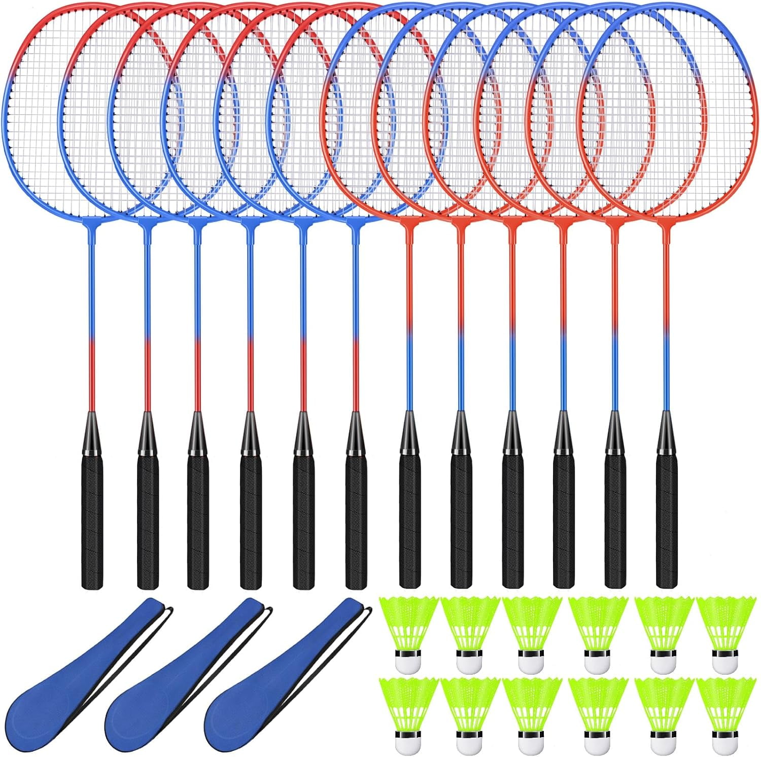 12 Pack Badminton Rackets Set Including Rackets, Nylon Shuttlecocks and ...