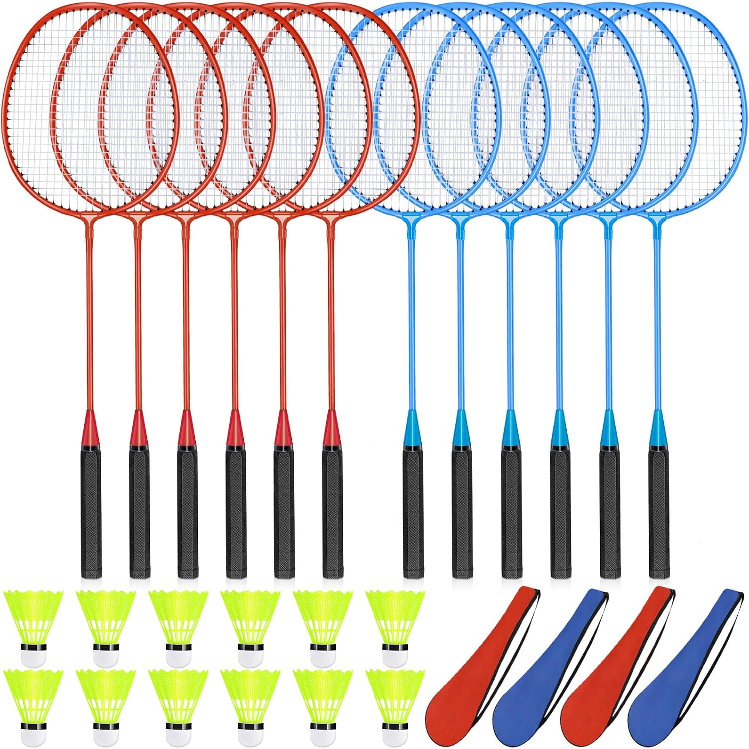 12 Pack Badminton Rackets Set Including Rackets, Nylon Shuttlecocks and ...