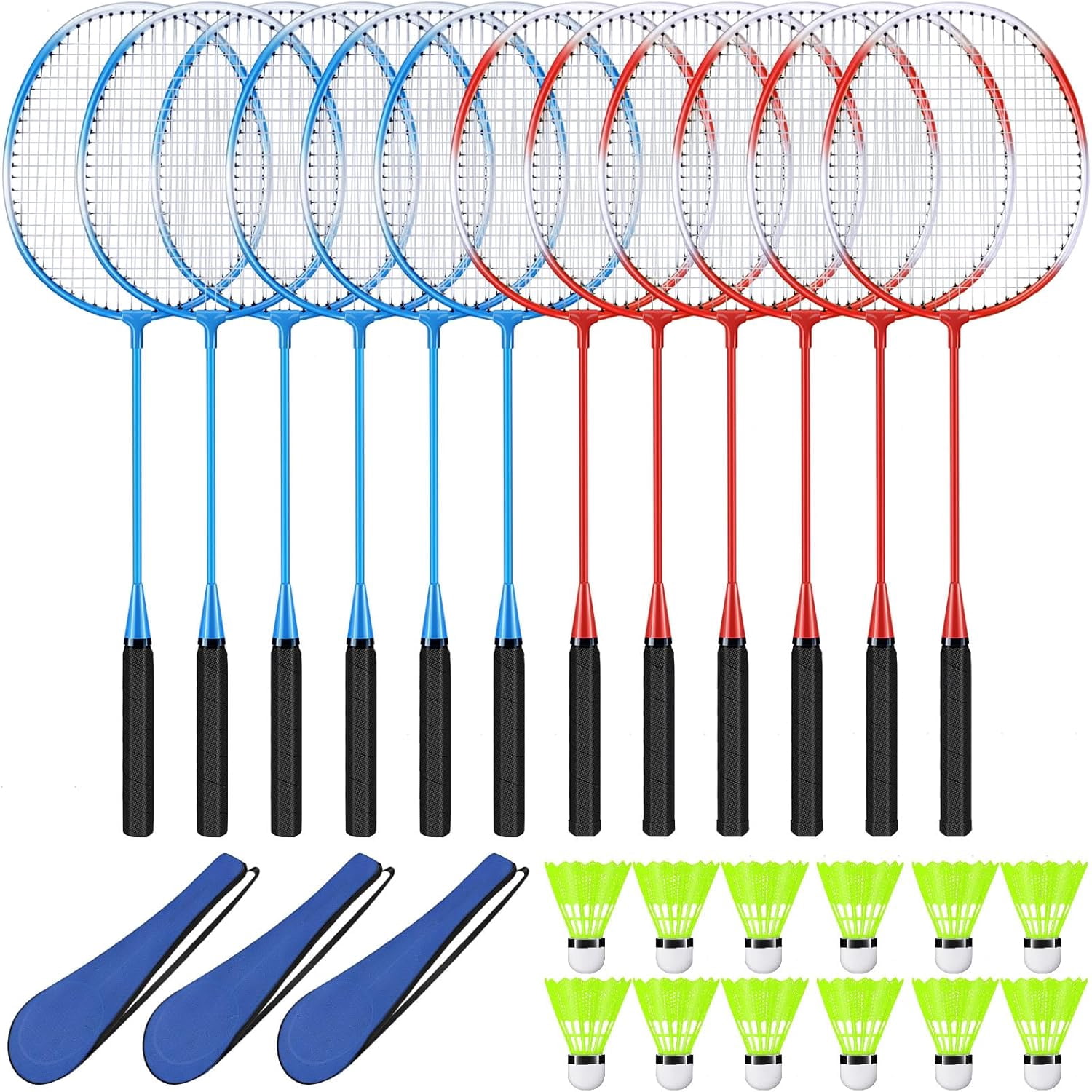 12 Pack Badminton Rackets Set Including Rackets, Nylon Shuttlecocks and ...