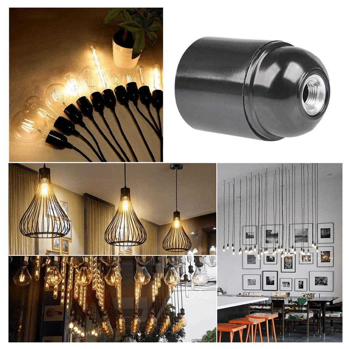 12-Pack Bakelite Lamp Holder E26/ E27 Light Socket Vintage Bulb Socket ES Screw Lampholder for ...