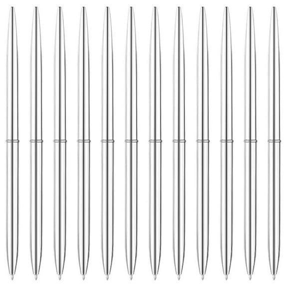 12 Pack Ballpoint Pens-Silver, Slim Mentallic Retractable Lightweight ...