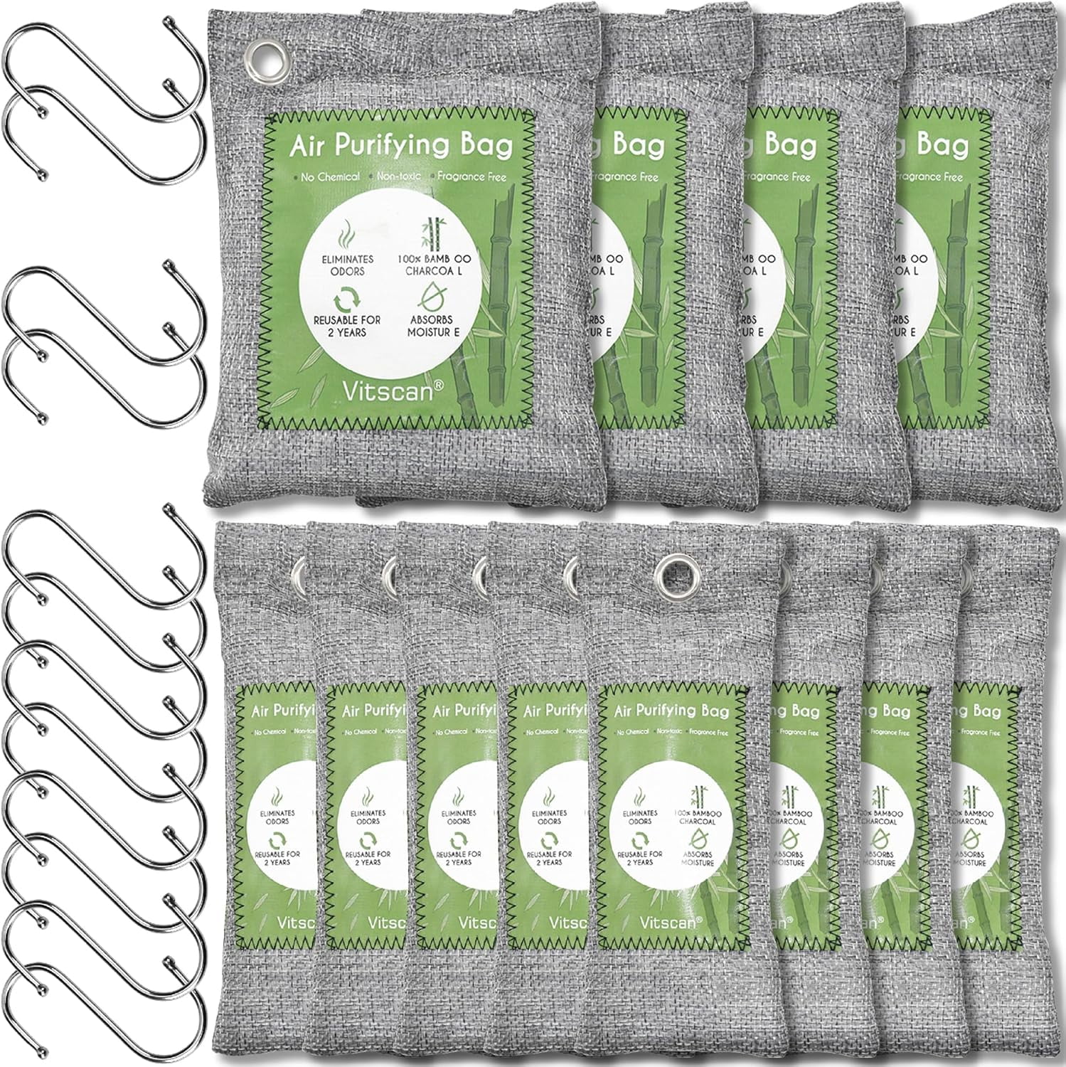 VITSCAN Bamboo Charcoal Air Purifying Bag, Odor and Moisture Absorber ...
