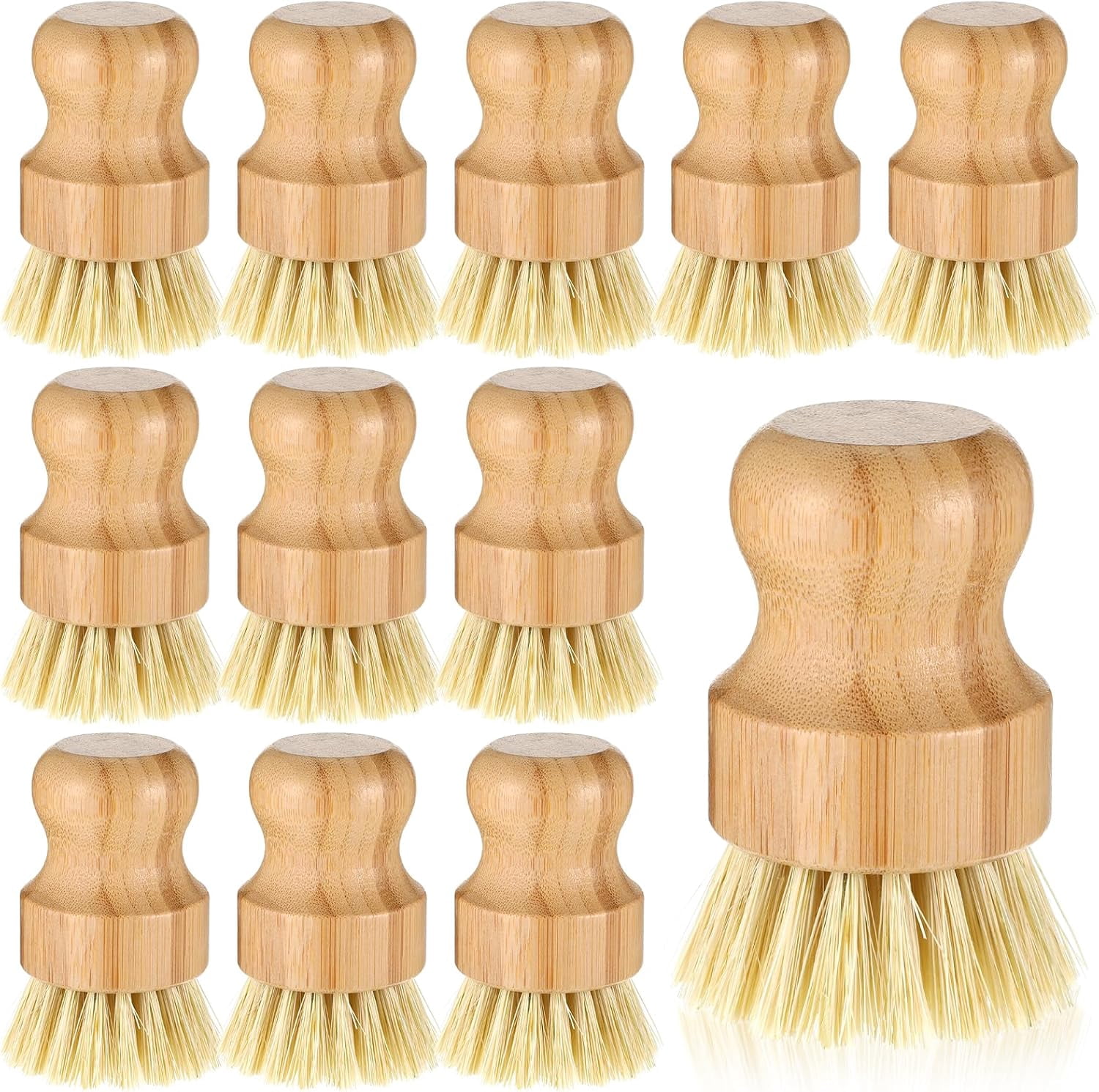 12 Pack Bamboo Dish Scrub Brushes Wooden Scrubbers Set Kitchen Palm Pot ...