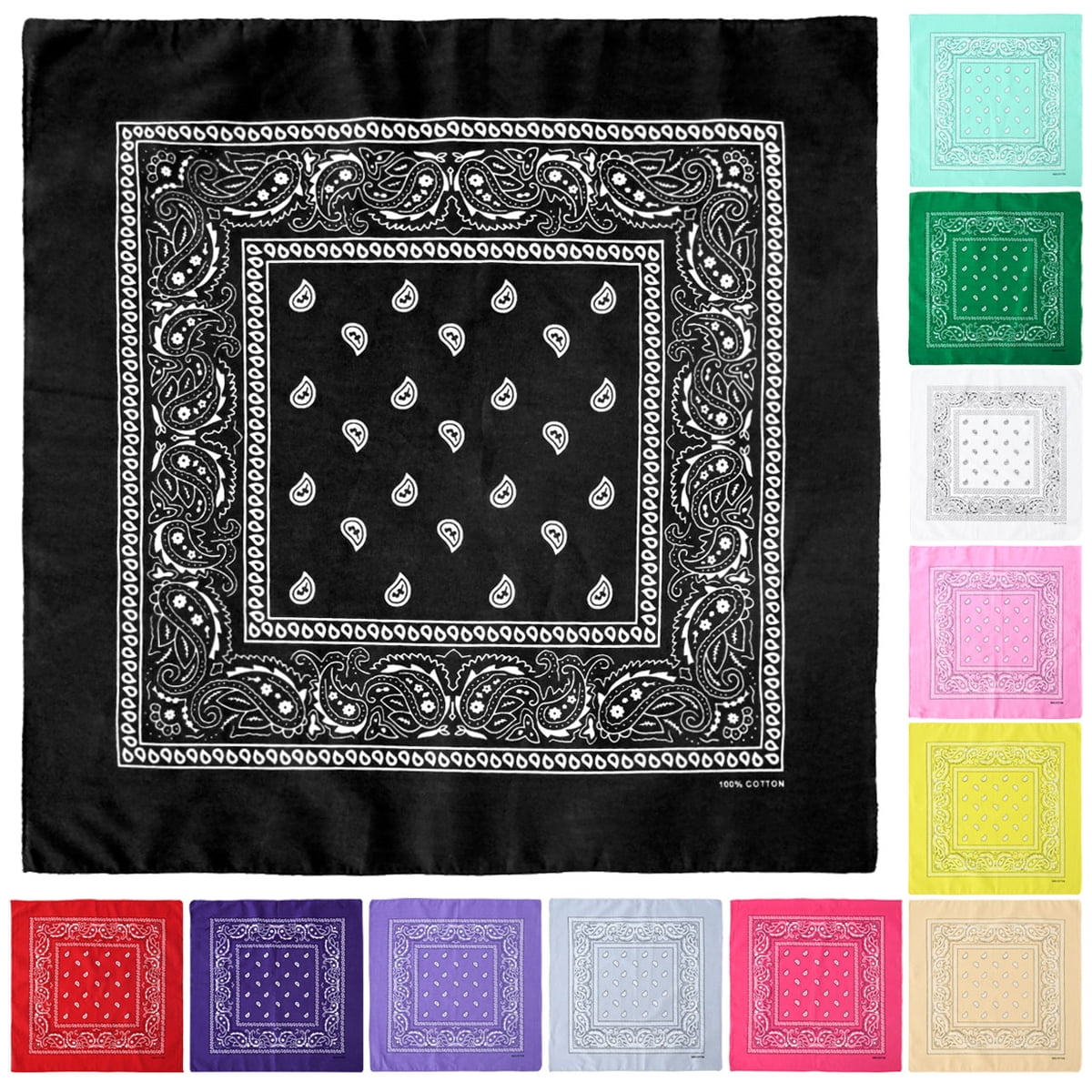 12 Pack Bandanas Multipurpose Cotton Novelty Paisley Bandana Headband ...