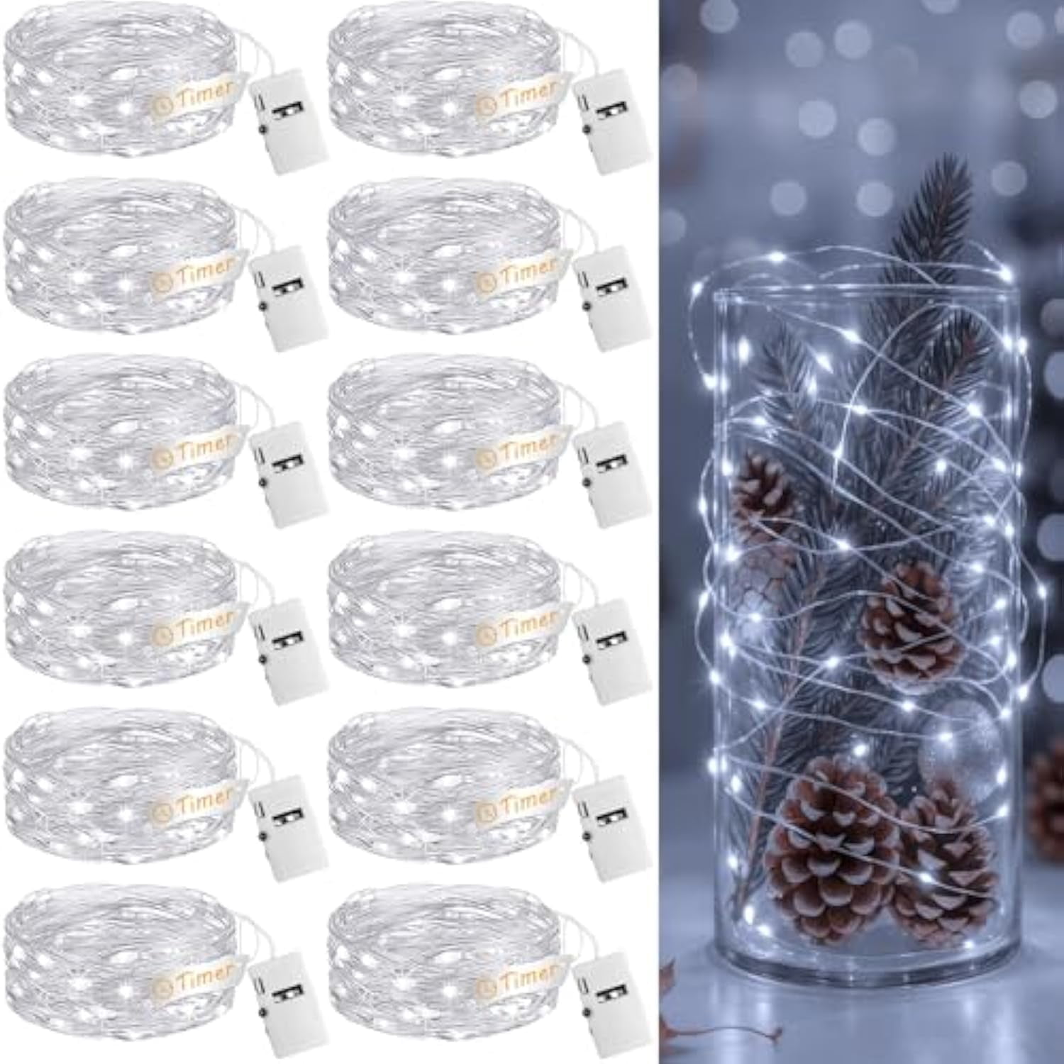 12 Pack Battery Operated Fairy Lights with Timer 7ft 20LED, 3 Modes ...