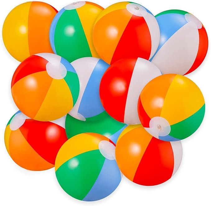 12 Pack Beach Balls, 16 inch Inflatable Swimming Pool Toys, Beach Toys ...