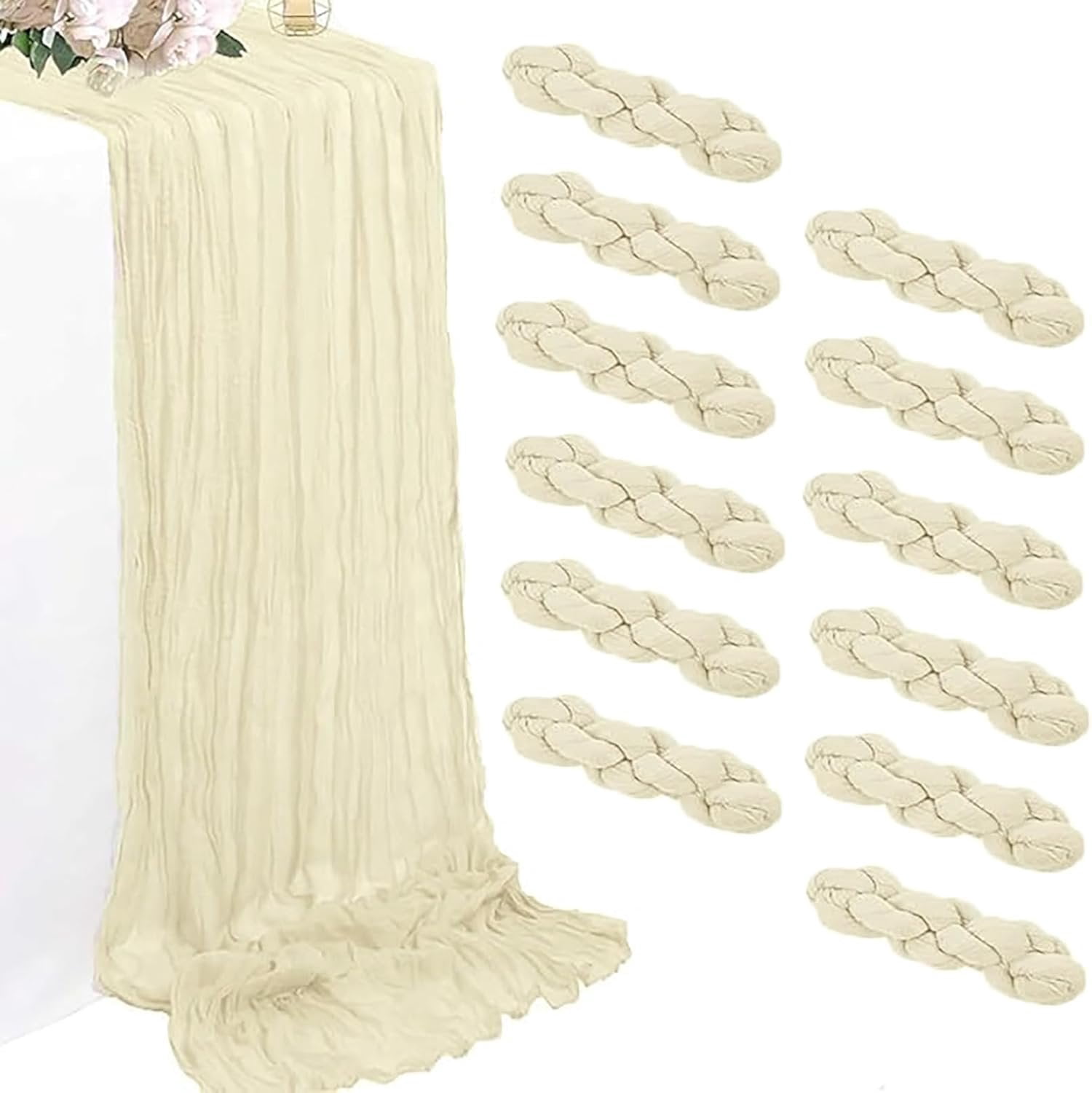 12 Pack Beige Cheesecloth Table Runners 35 x 120 Inch Rustic Boho Gauze ...