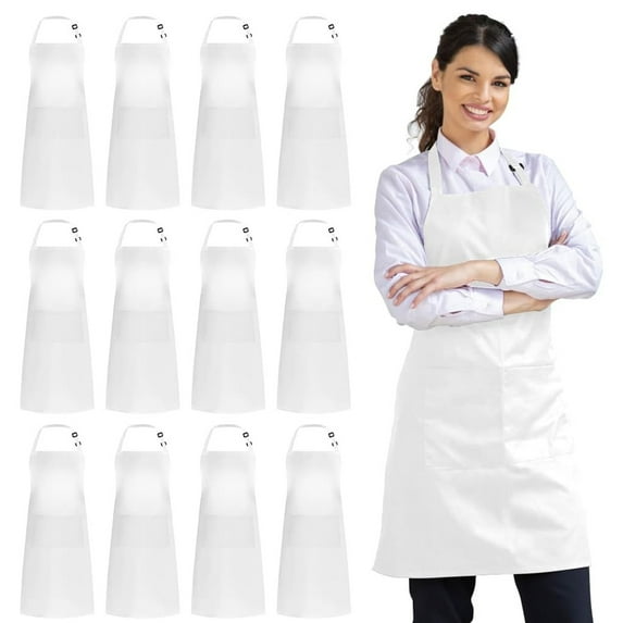 12 Pack Bib Apron, Unisex Aprons Adjustable Waterdrop Resistant With 2 Pockets Cooking Kitchen ...
