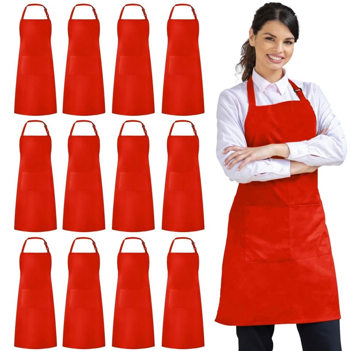12 Pack Bib Apron, Unisex Aprons Adjustable Waterdrop Resistant with 2 ...