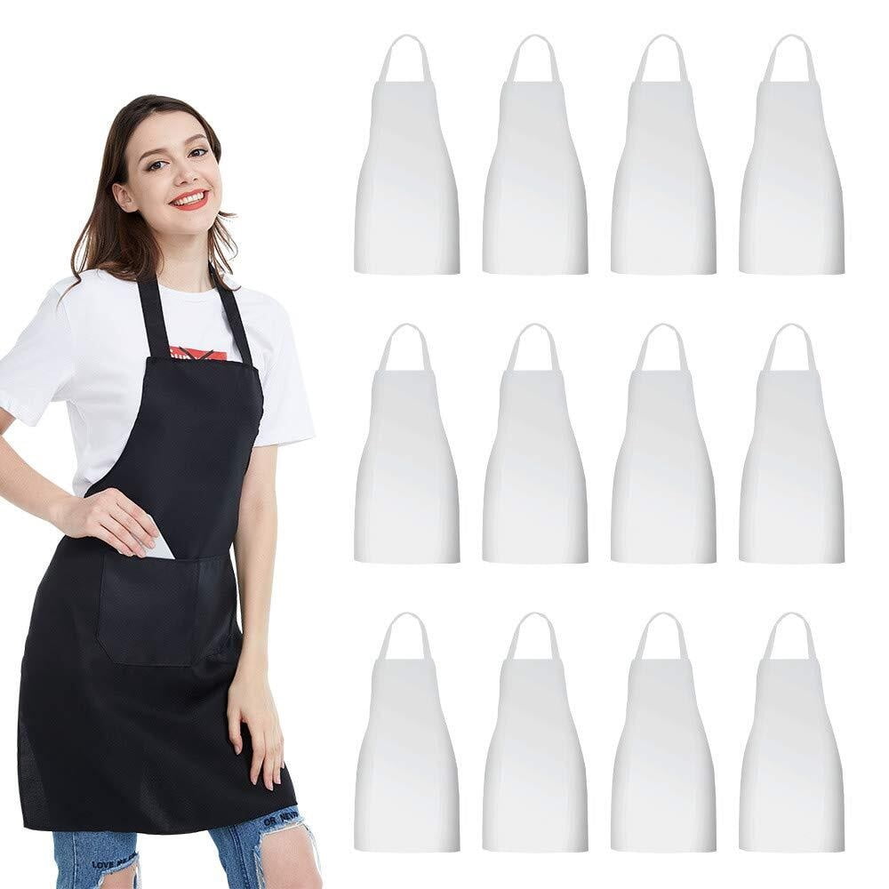 12 Pack Bib Apron - Unisex Black Apron Bulk With 2 Roomy Pockets ...