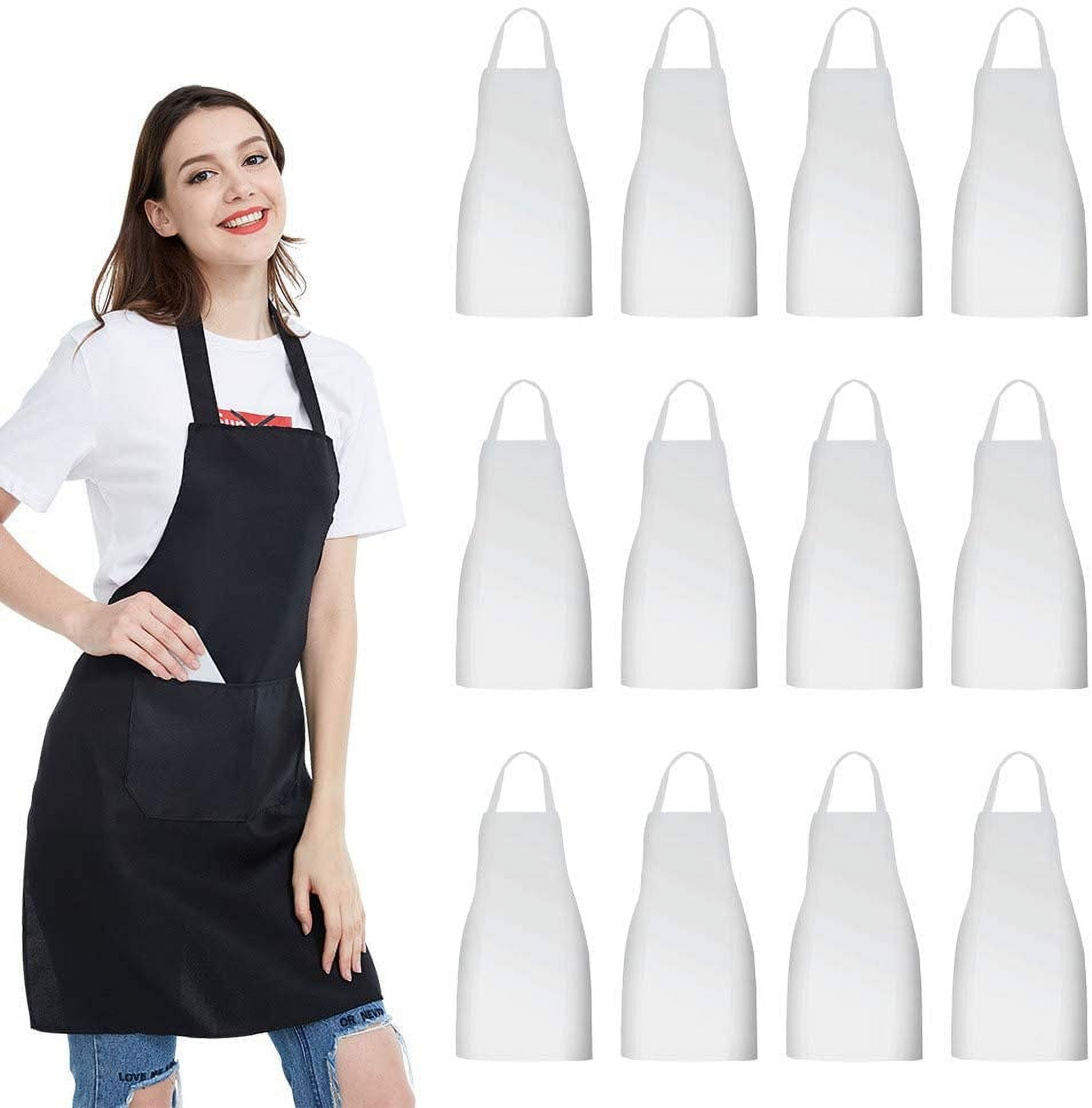 12 Pack Bib Apron - Unisex Black Apron Bulk with 2 Roomy Pockets ...