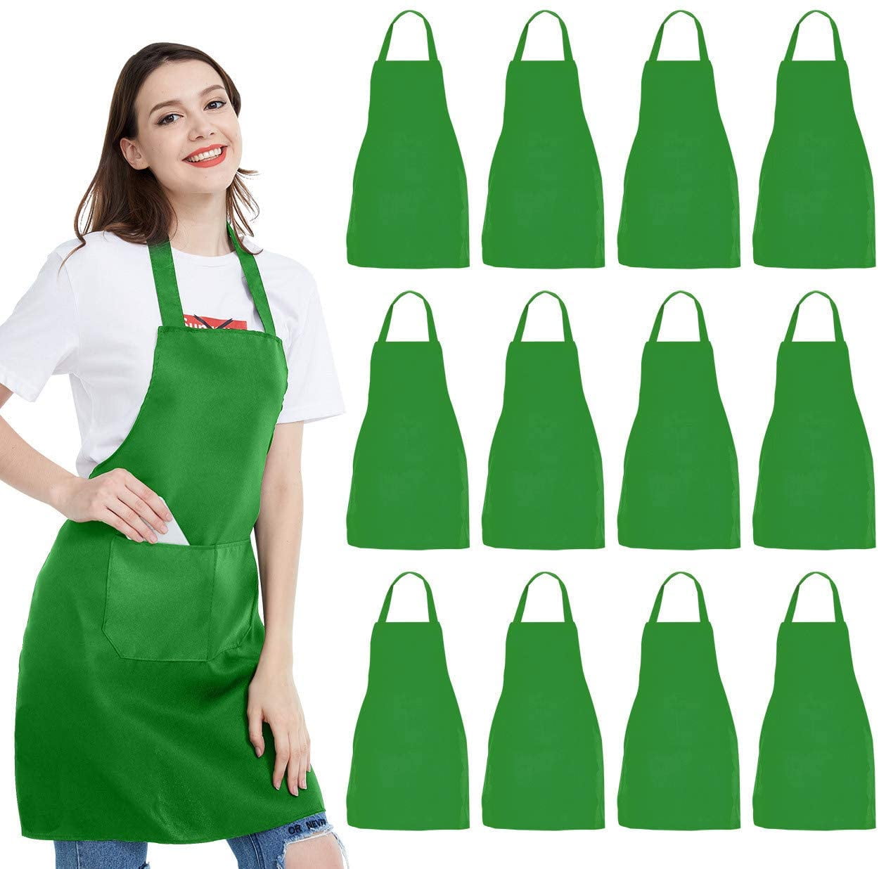 12 Pack Bib Apron - Unisex Black Apron Bulk with 2 Roomy Pockets ...