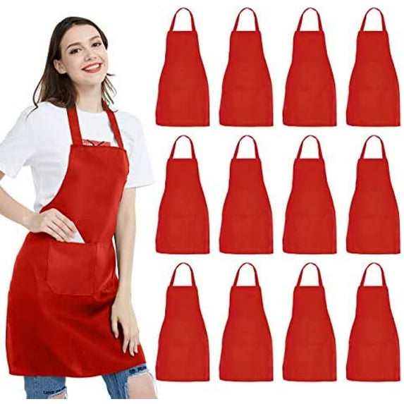 12 Pack Bib Apron - Unisex Black Apron Bulk with 2 Roomy Pockets ...