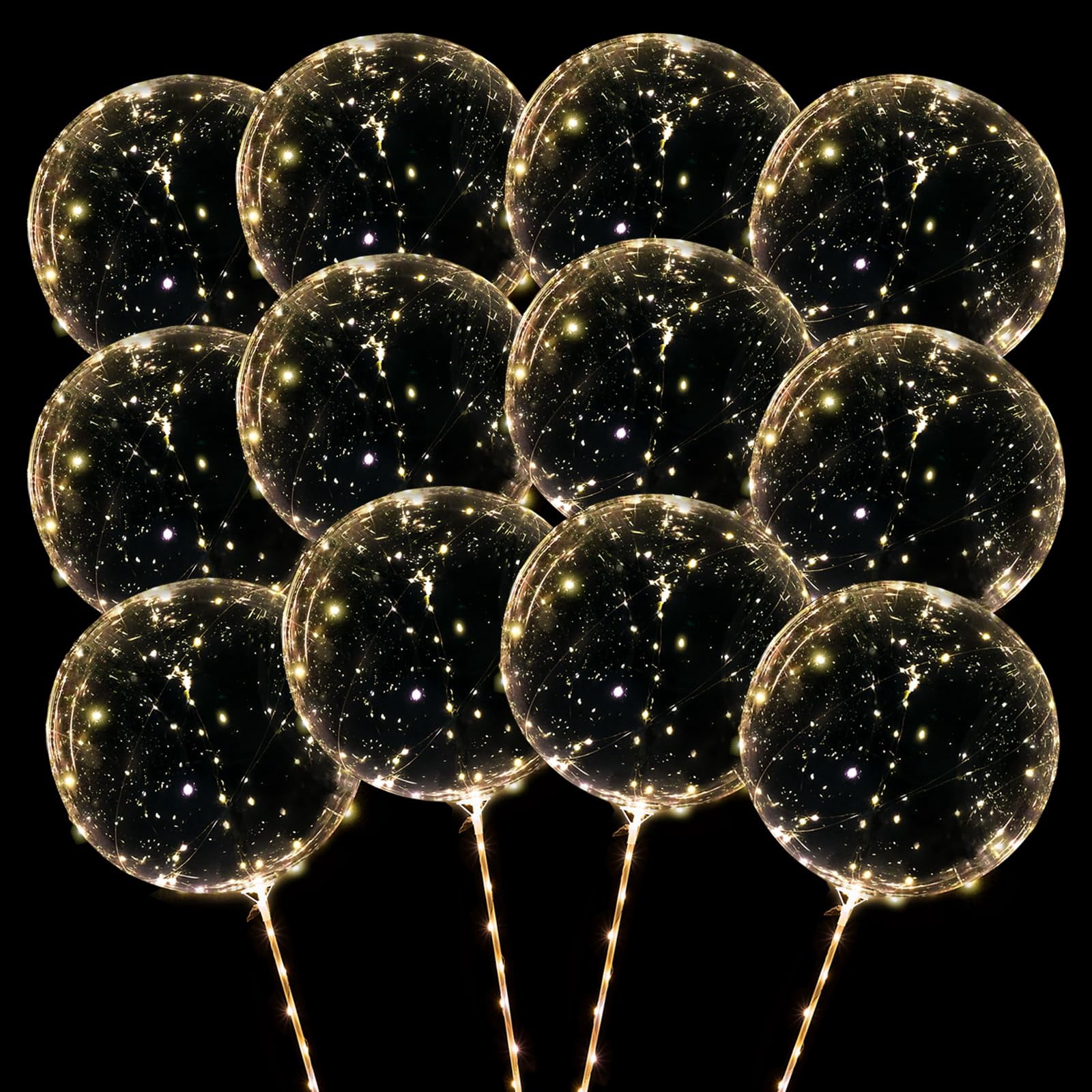 12 Pack Big Light Up BOBO Led Balloons with Sticks - Clear Balloons ...