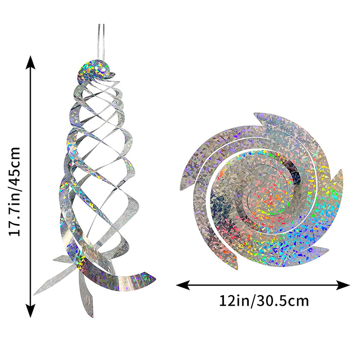 12 Pack Bird Repellent Spiral Reflectors Silver Mylar Spinner, Hanging ...