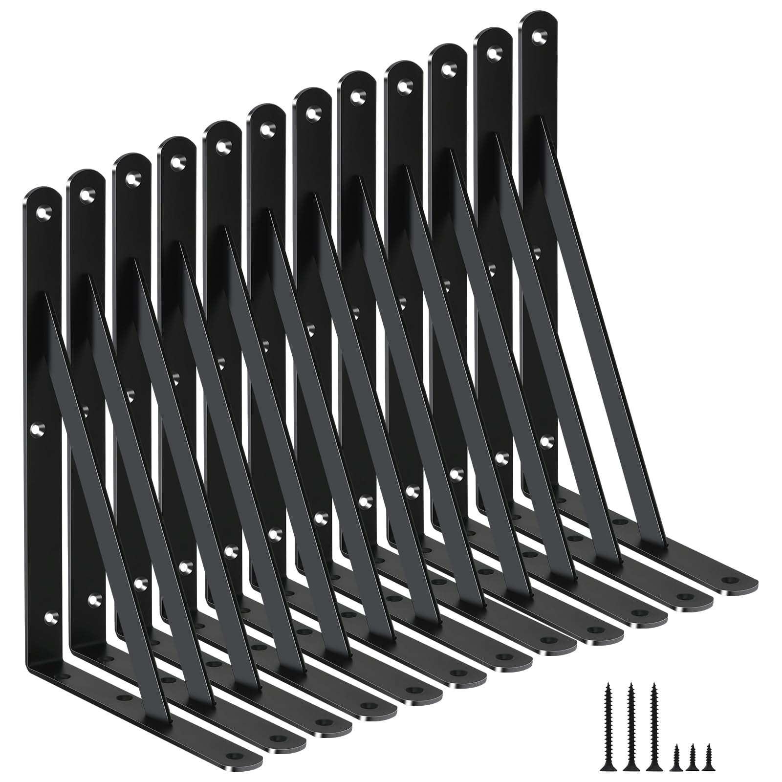 12 Pack-Black 11''x8'' Heavy Duty Metal Shelf Support Angle Brackets ...
