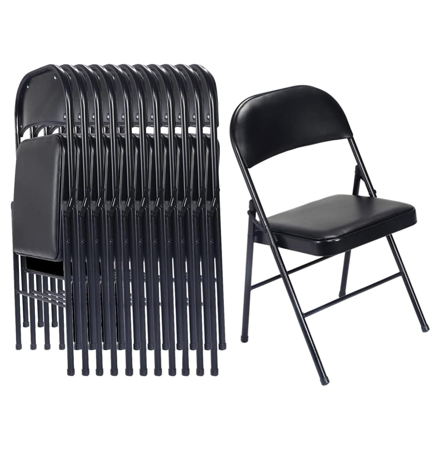 12 Pack Black Folding Chairs with Padded Seats for Outdoor & Indoor, Portable Stackable Seat ...