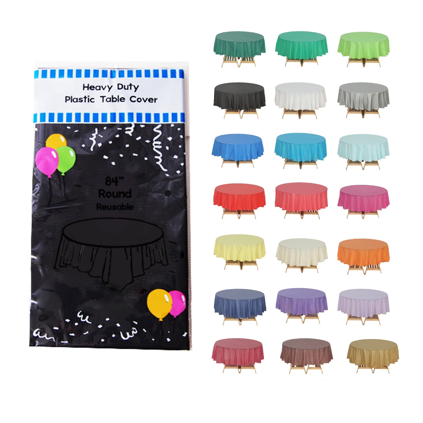 (12 Pack) Black Premium Round Heavy-Duty Plastic Table Covers (Reusable ...