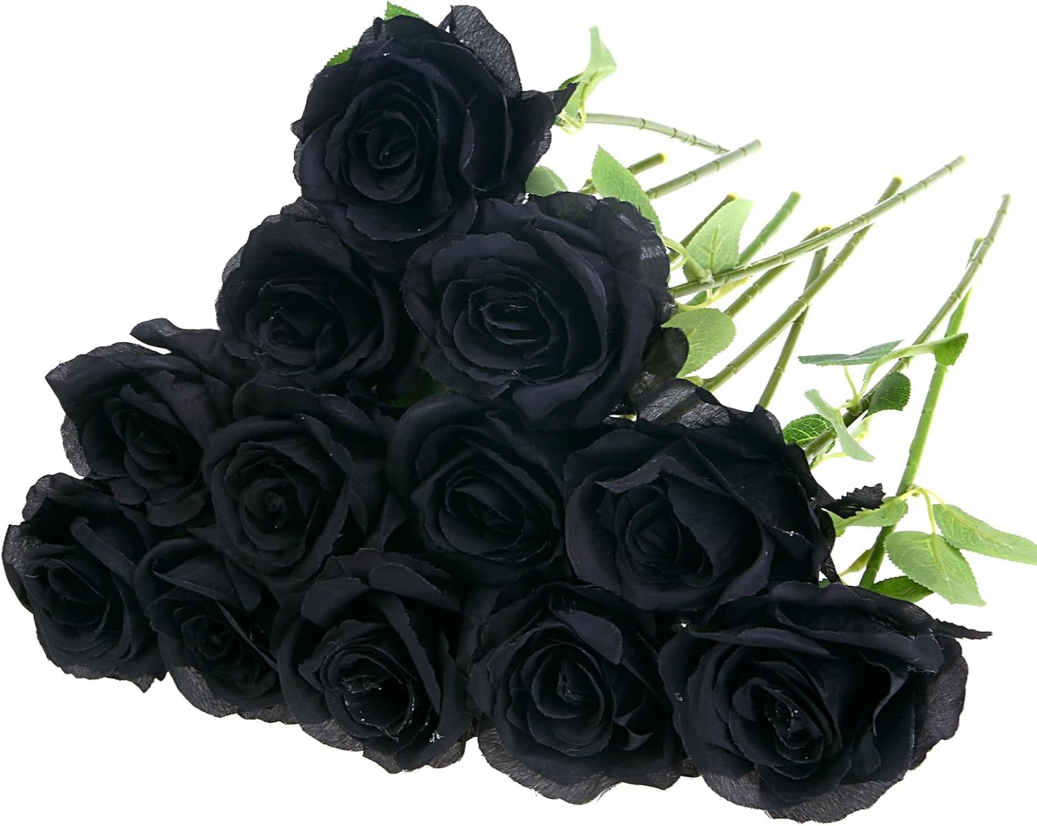 12 Pack Black Roses Artificial Flowers with Stems Fake Silk Black Rose ...