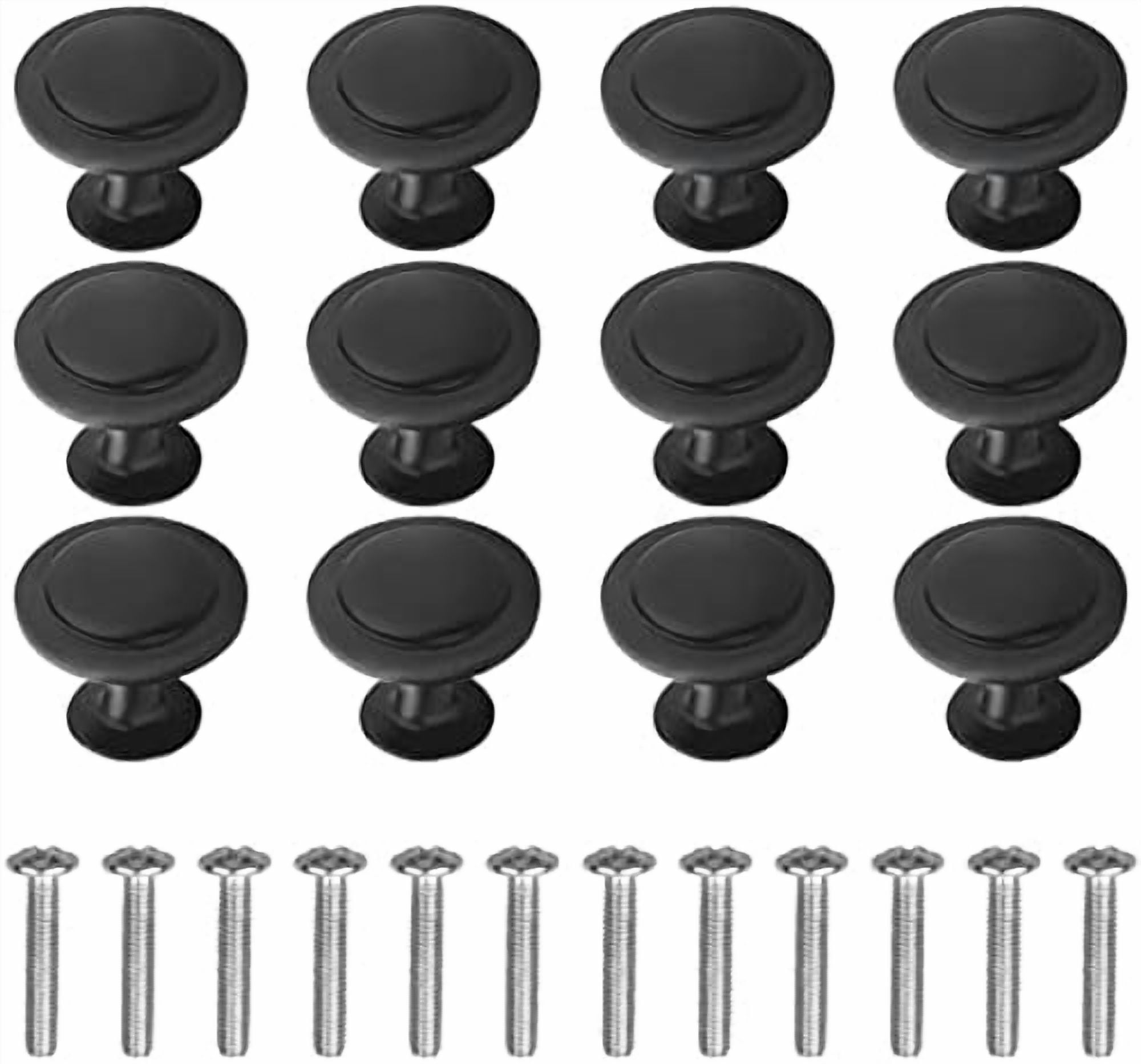 12 Pack Black Round Cabinet Hardware Knobs 1.18 Inch Flat Pulls Knob ...