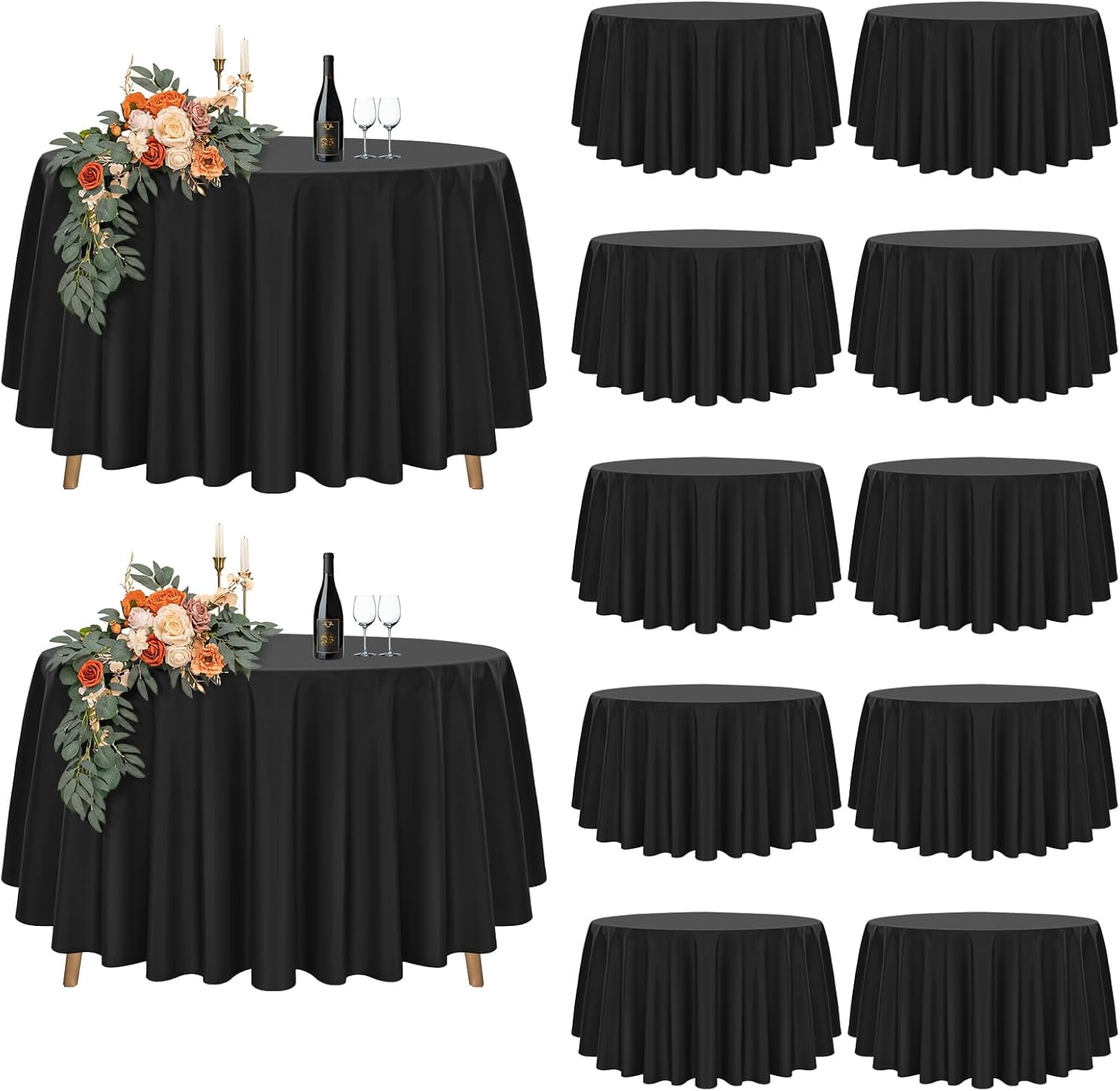 12 Pack Black Round Tablecloth 120 inch Round Table Cloth Polyester ...