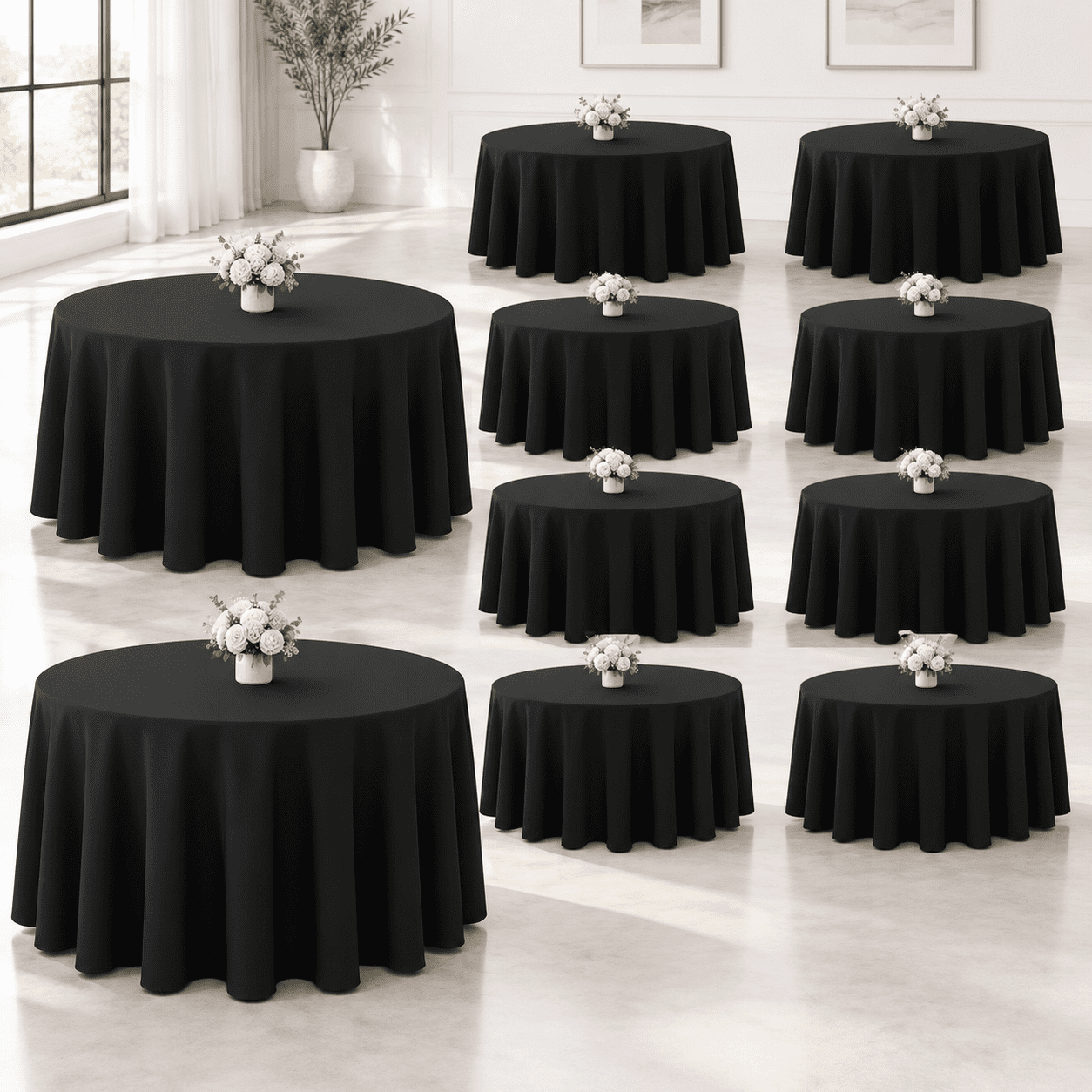 12 Pack Black Round Tablecloths 90 Inch For 36
