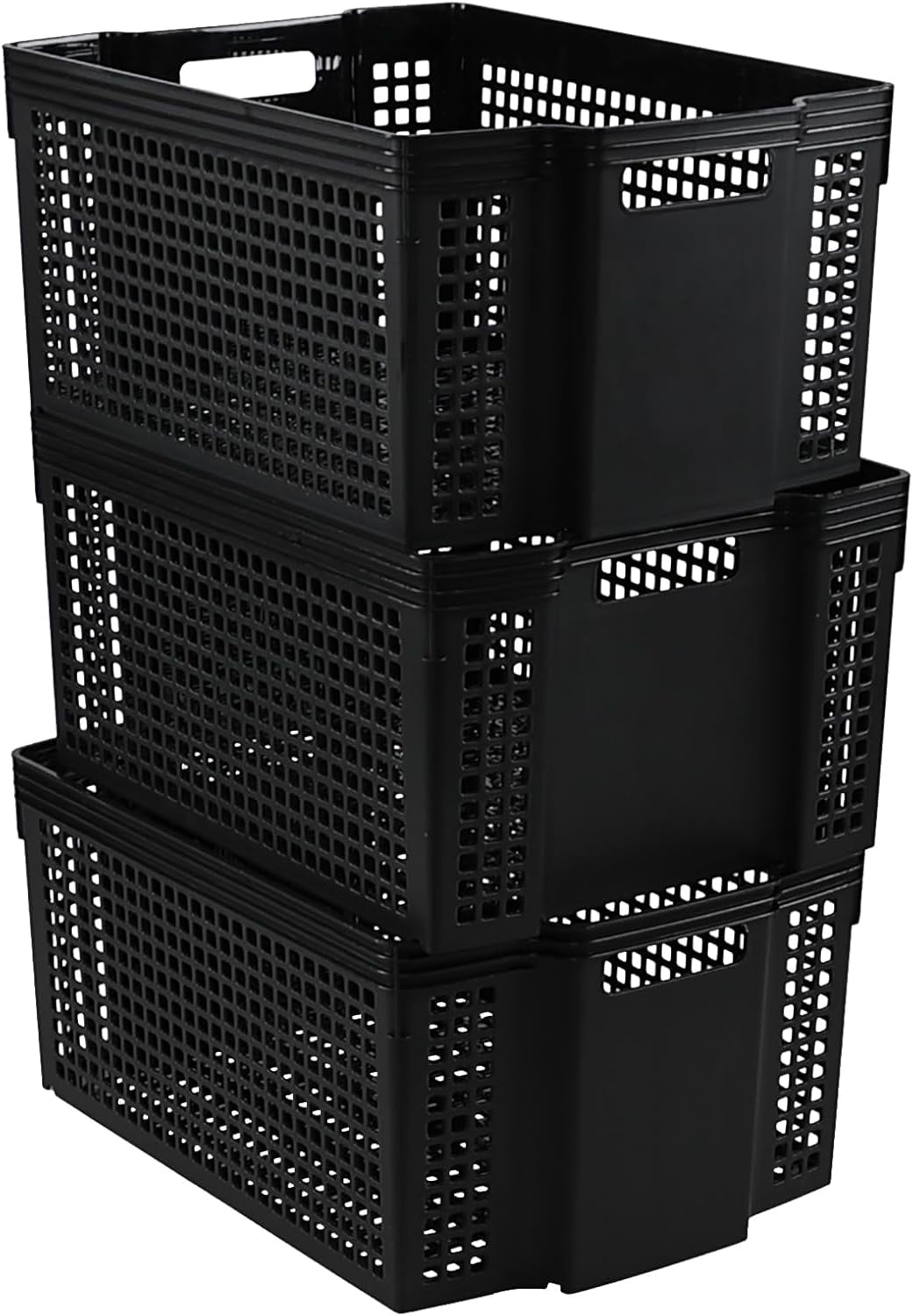 12 Pack Black Stacking Storage Basket Bin, Large Plastic Storage ...