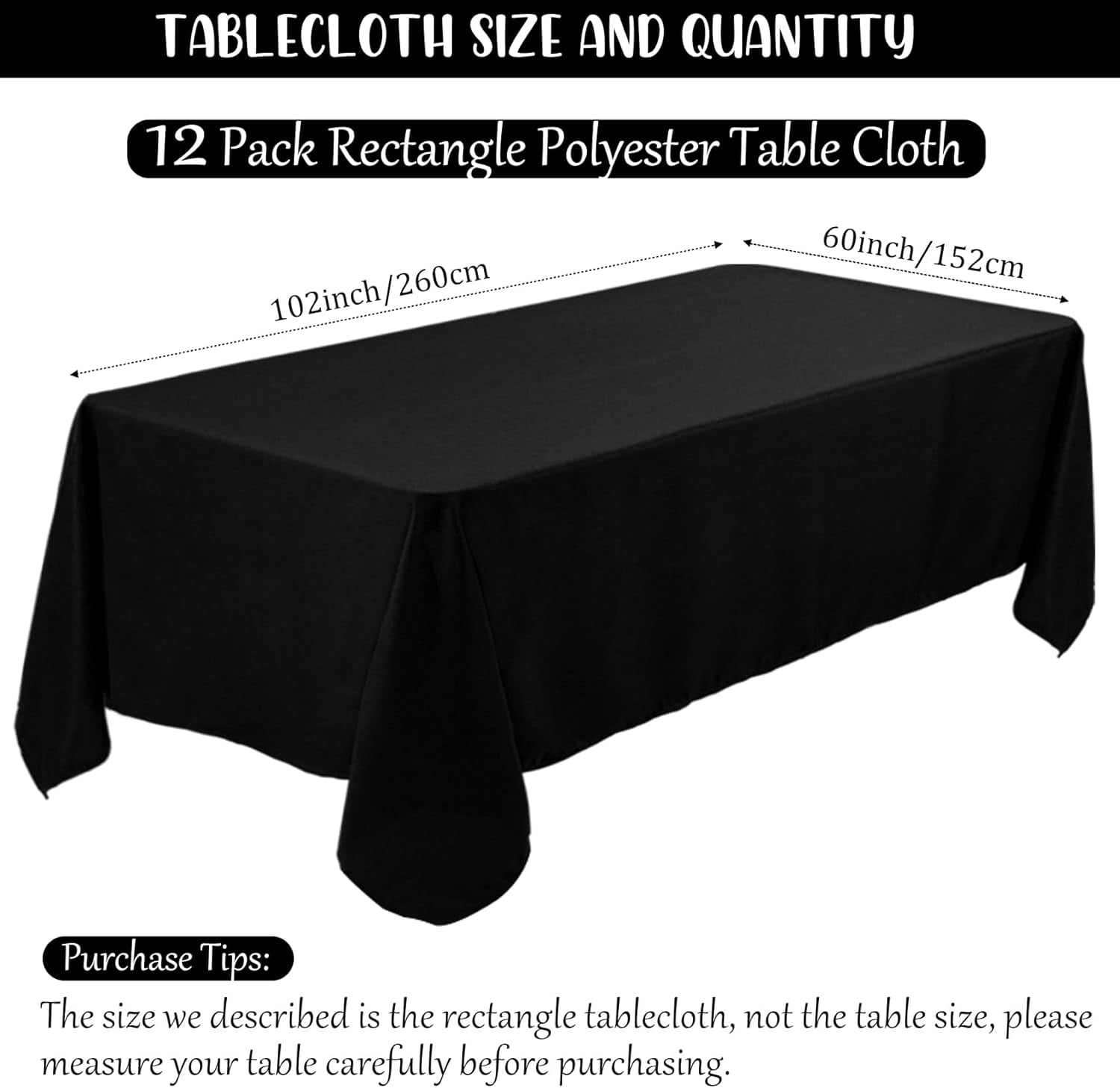 12 Pack Black Tablecloth 60 x 102 Inch - Walmart.com