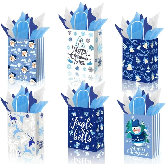 12 Pack Blue Christmas Gift Bags, Small Christmas Gift Bags With Tissue ...