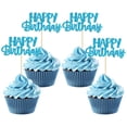 12 Pack Blue Glitter Happy Birthday Cupcake Toppers, Boy Birthday Party ...