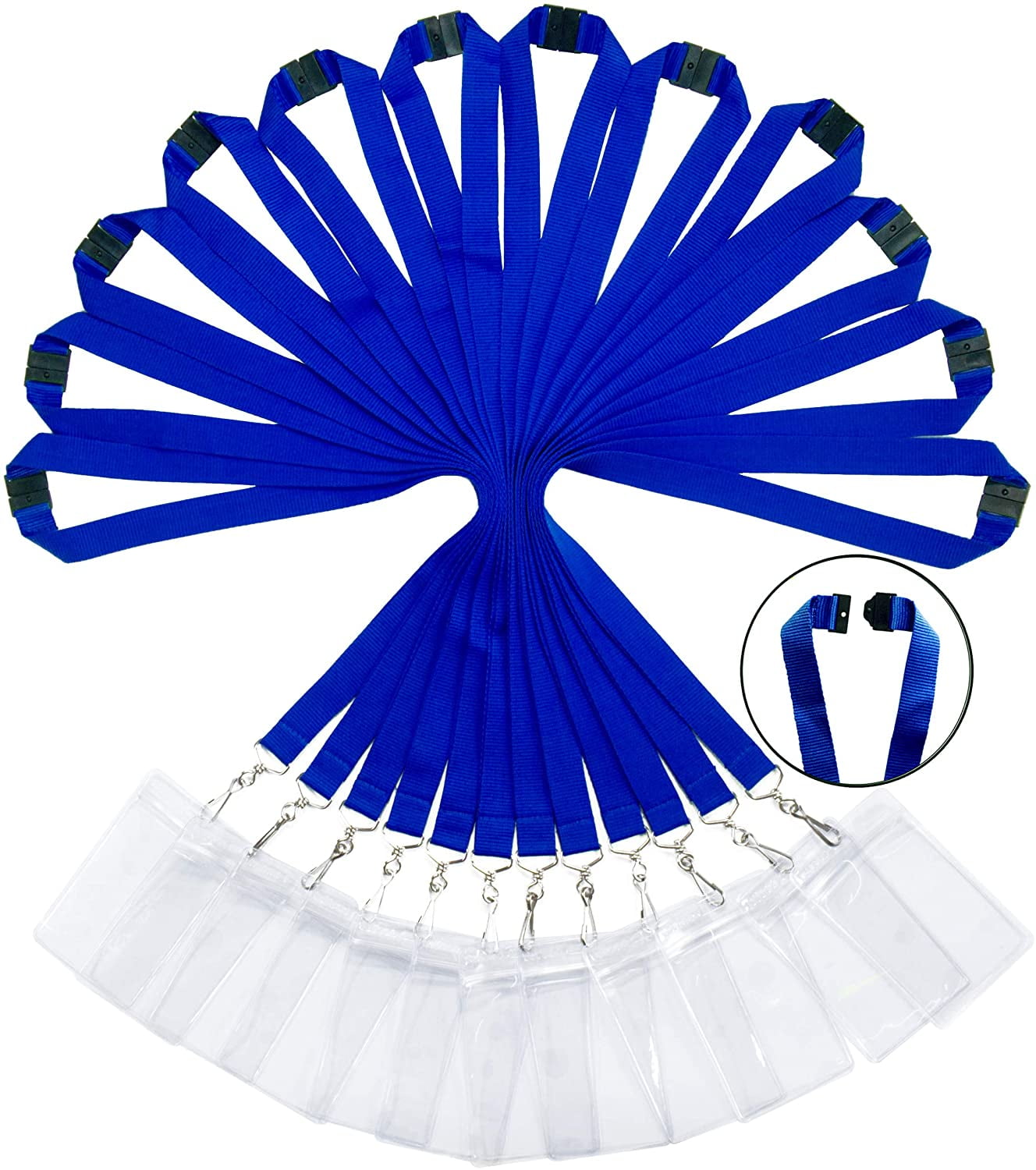 12-Pack Blue Lanyards with Safety Breakaway, Waterproof Badge Holders ...