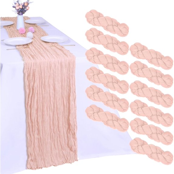 12 Pack Blush Pink Cheesecloth Table Runner 10FT Boho Gauze Fabric ...