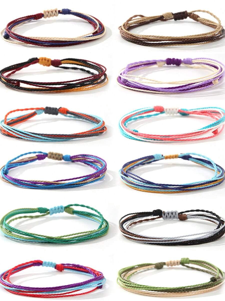 12-Pack Bohemian Cord Braided Adjustable Friendship Bracelets ...